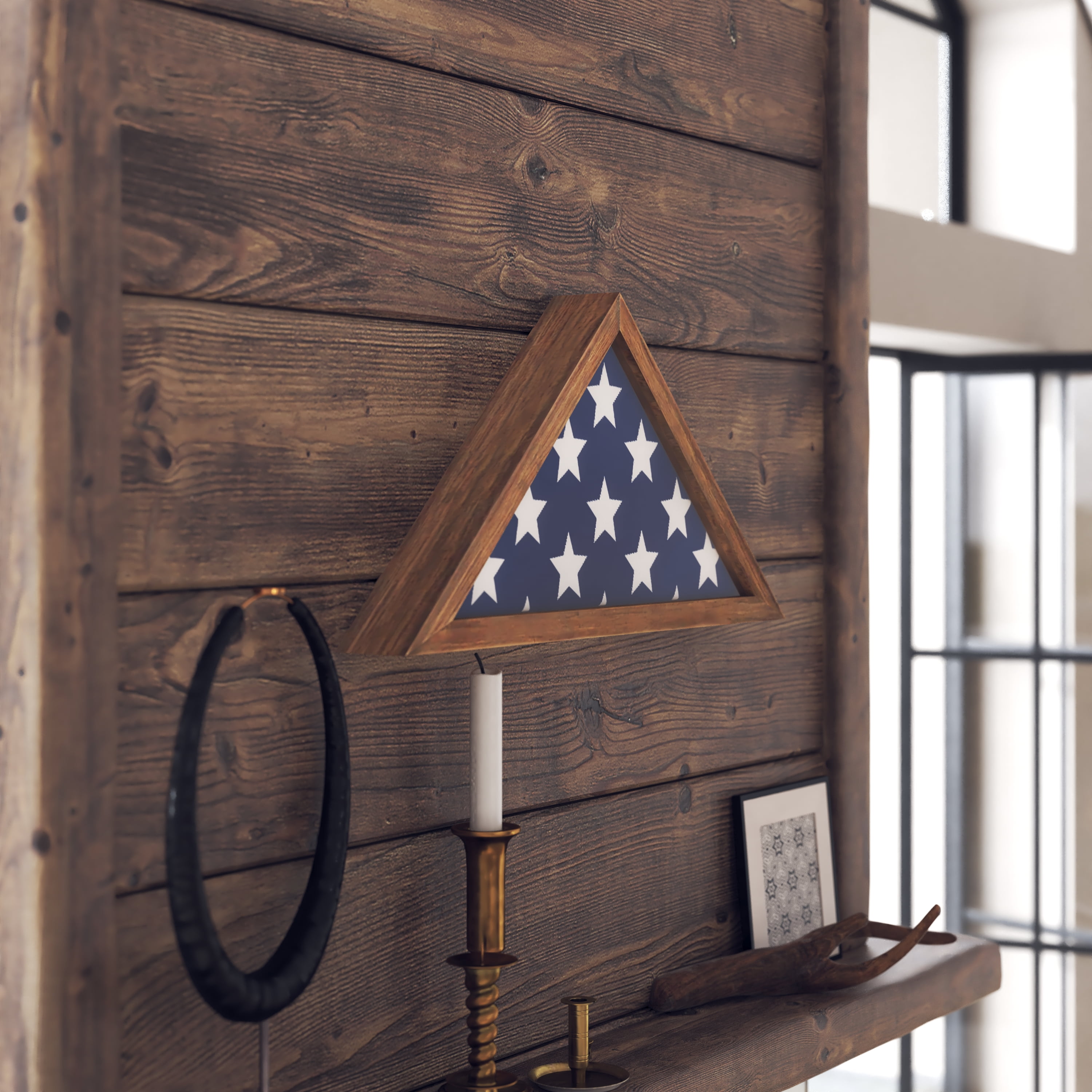 BizChair Rustic Flag Case - SOLID WOOD Military Flag Display Case for 9 ...