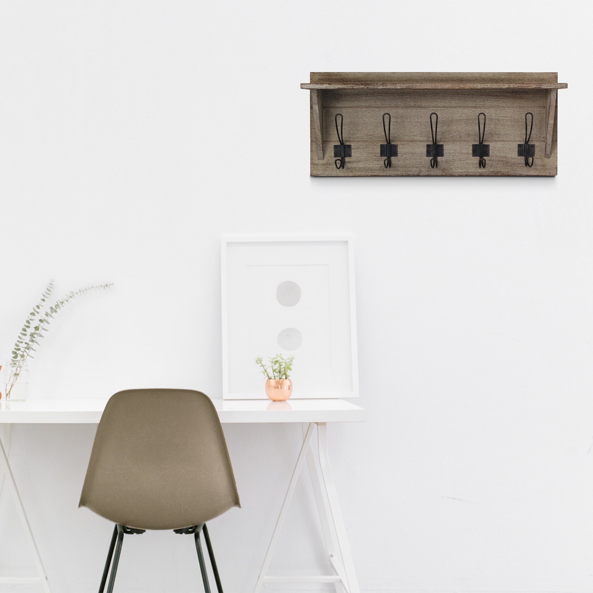 BizChair Rustic Wall Mounted Coat Rack Shelf - Wooden Country Style 24 ...