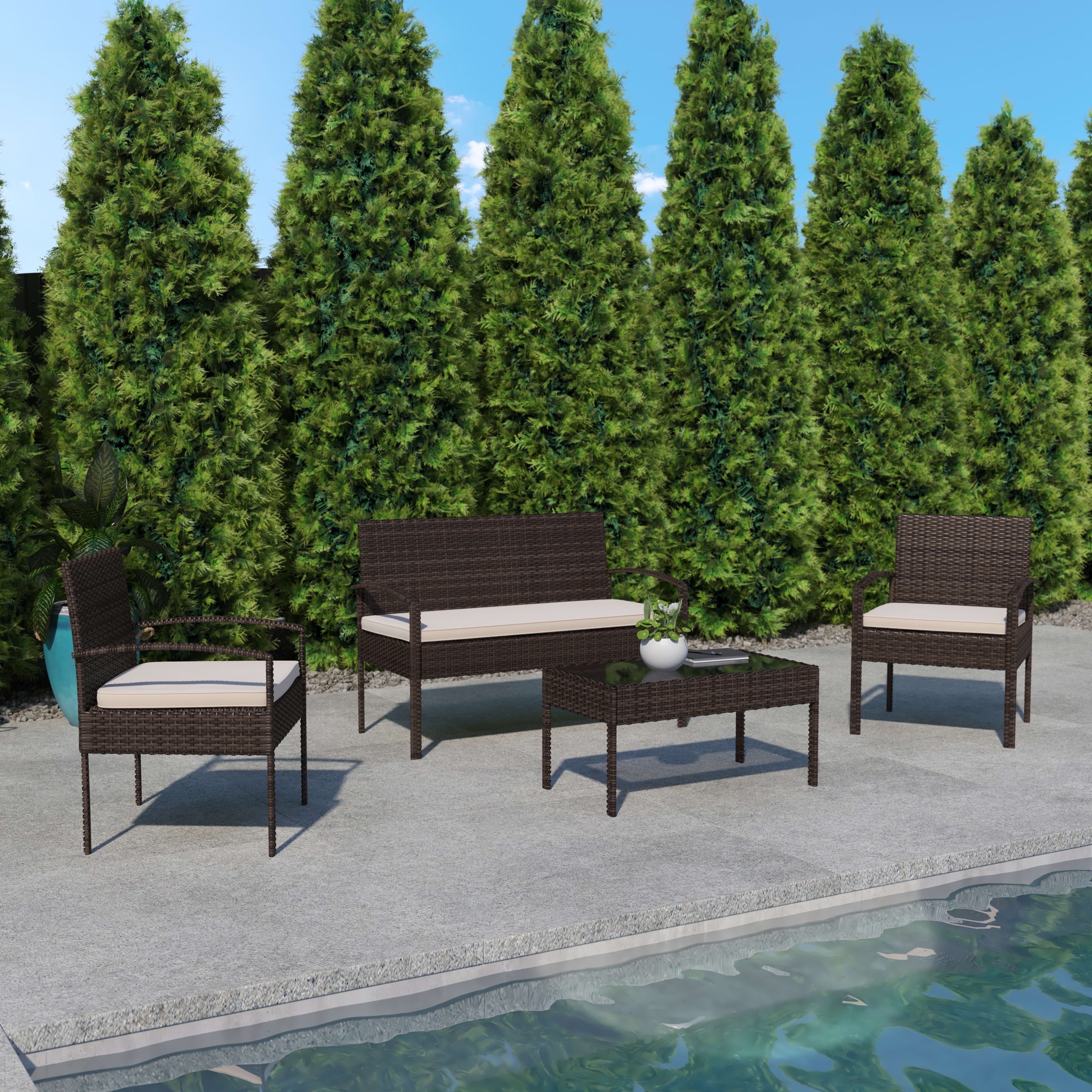 BizChair Series 4 Piece Brown Patio Set with Steel Frame and Beige ...
