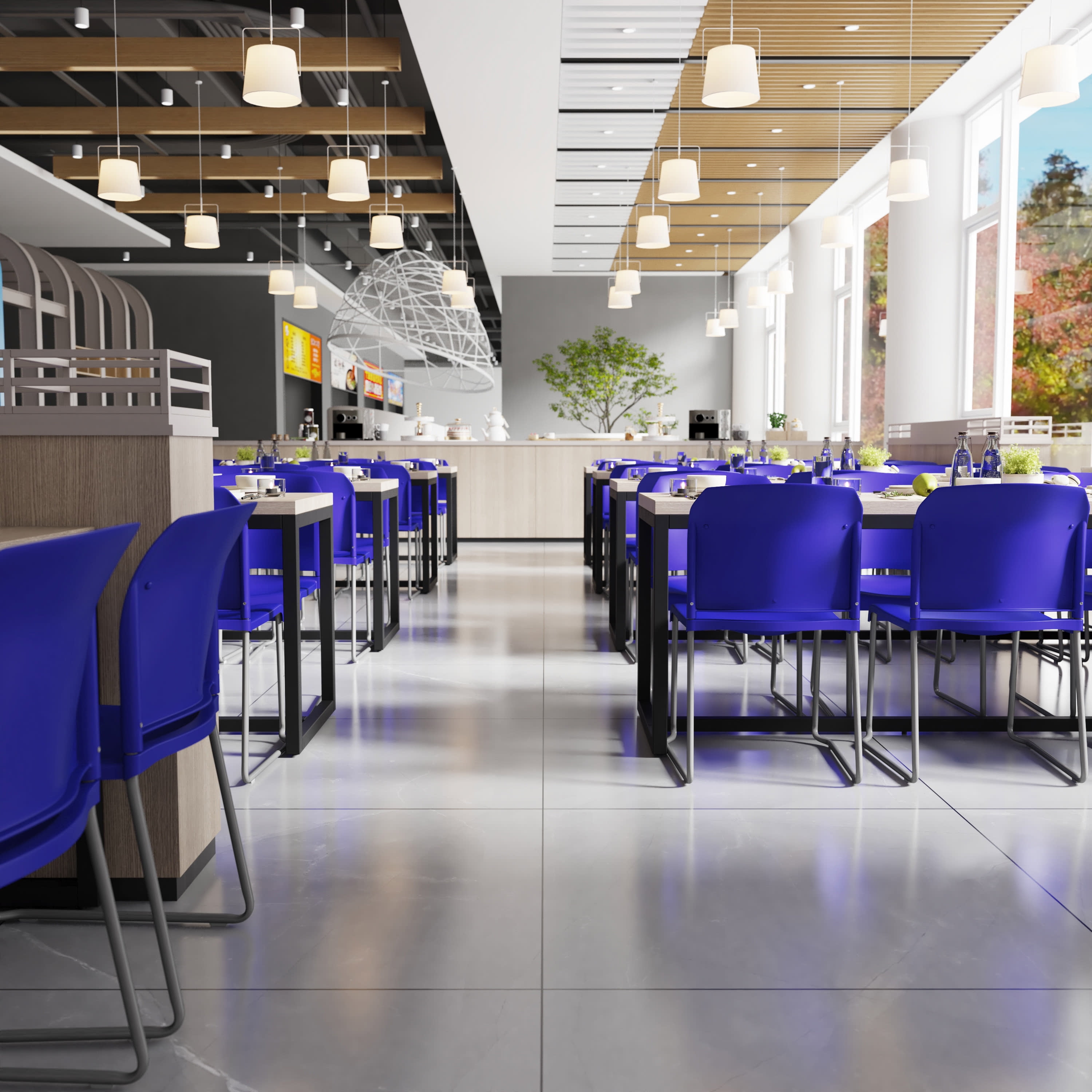 BizChair Blue Sled Base Stack Chair, 880 lb Capacity, Plastic Full Back ...