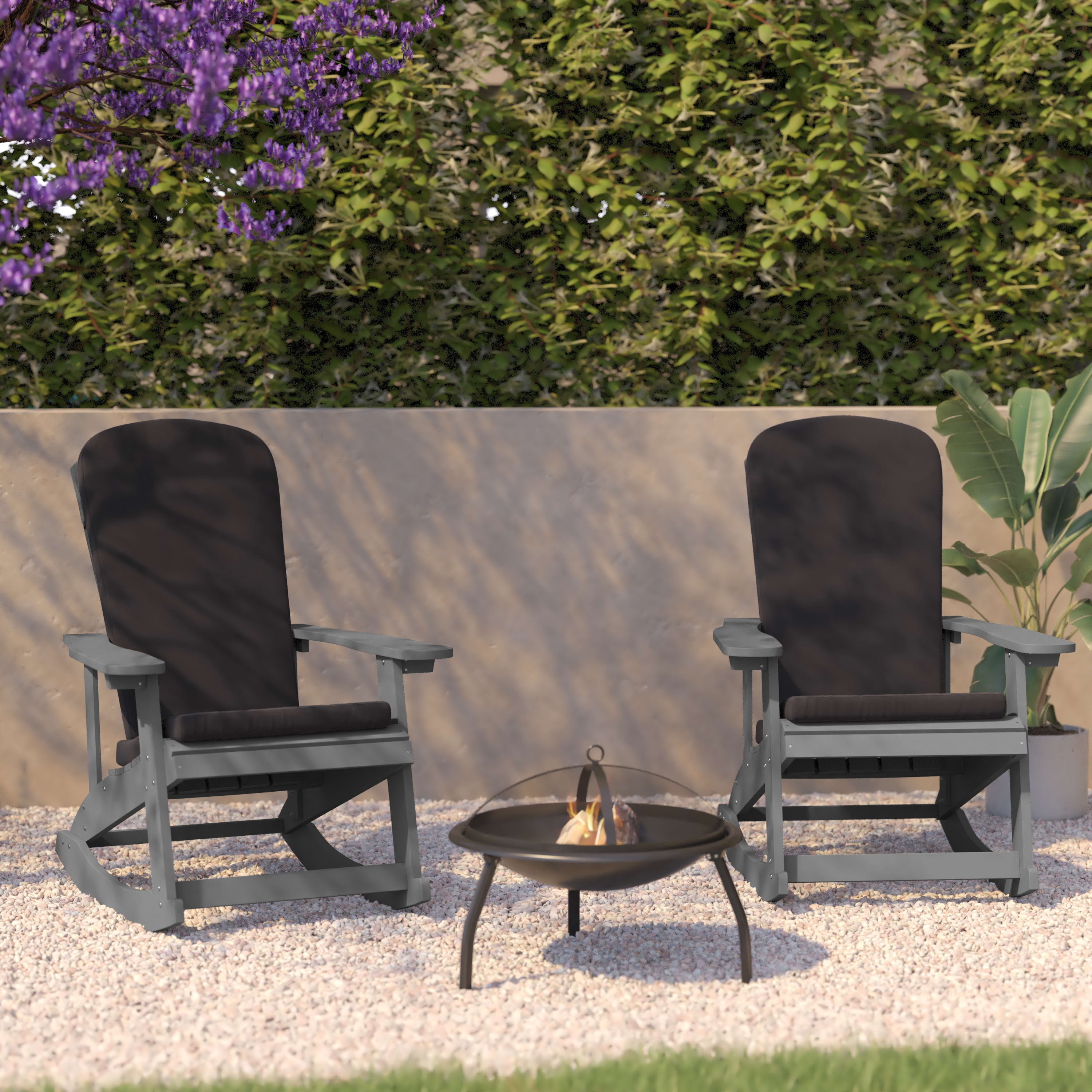 BizChair Set of 2 All-Weather Poly Resin Wood Adirondack Rocking Chairs ...