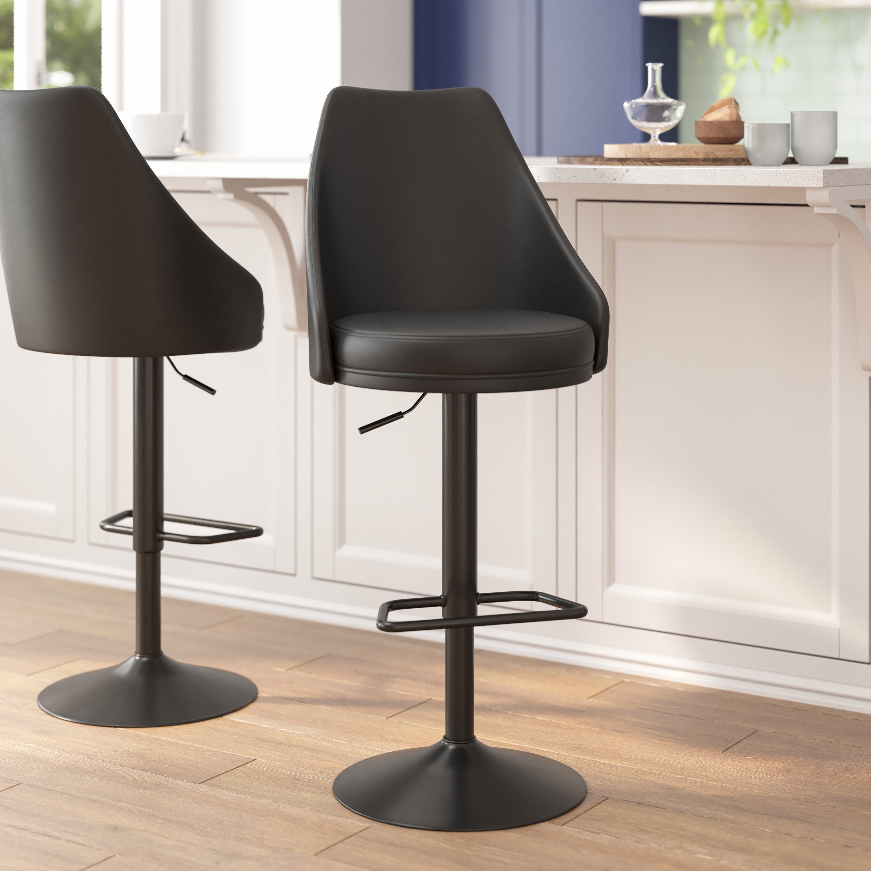 BizChair Set of 2 Commercial Adjustable Height Barstools with ...