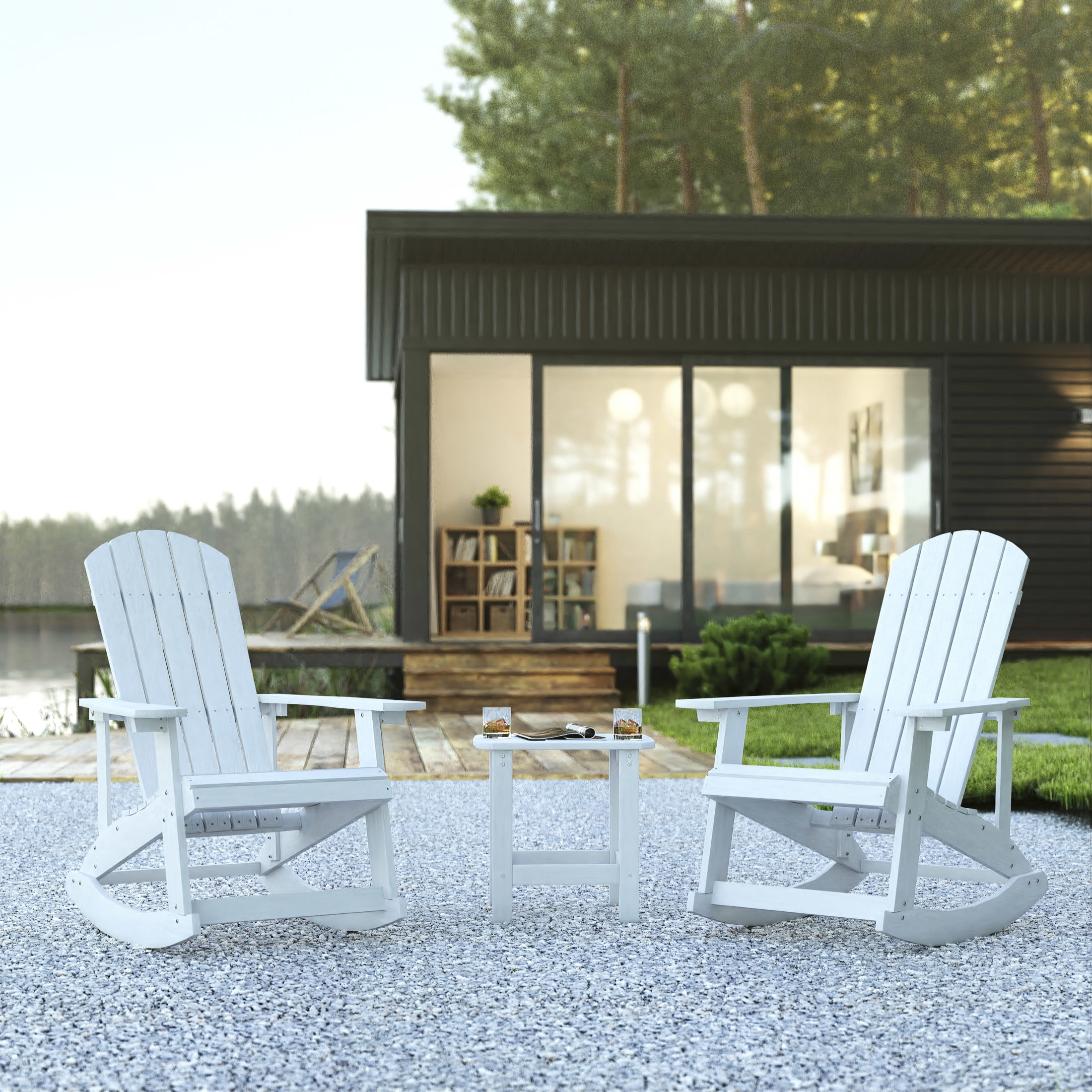 BizChair Set of 2 Commercial Grade All-Weather Poly Resin Wood ...
