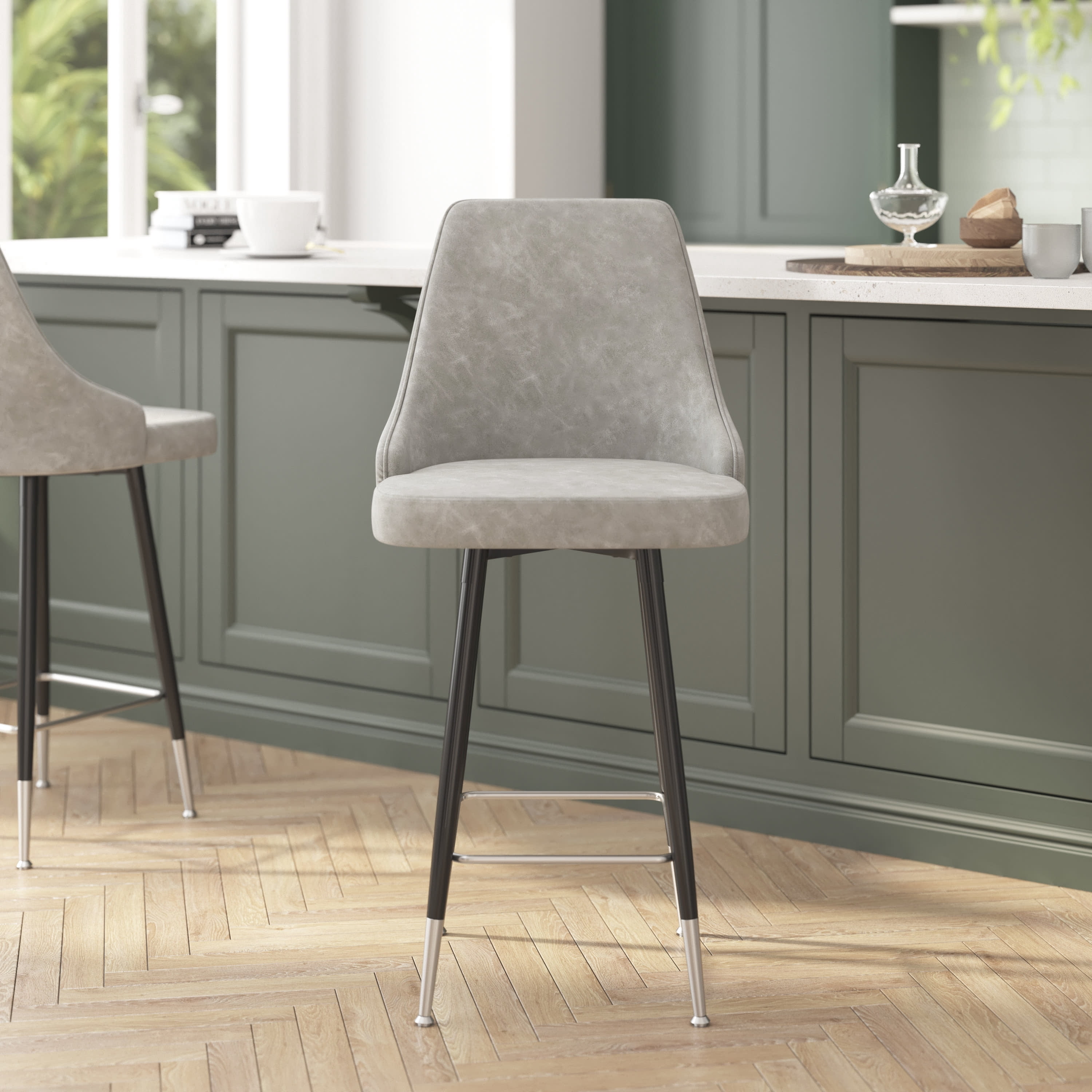 BizChair Set of 2 Commercial LeatherSoft Counter Height Bar Stools with ...