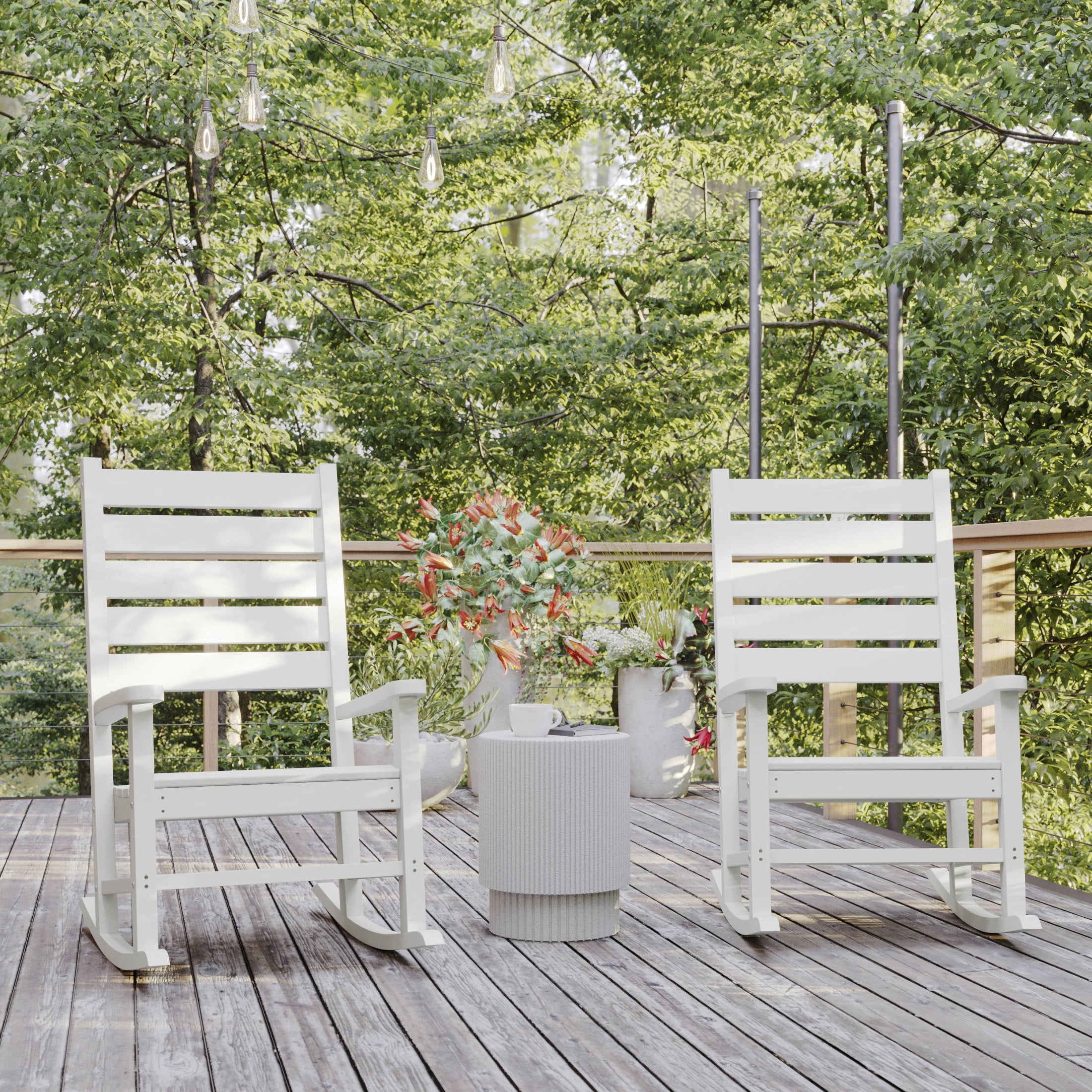 BizChair Set of 2 Contemporary Rocking Chairs, All-Weather HDPE Indoor ...