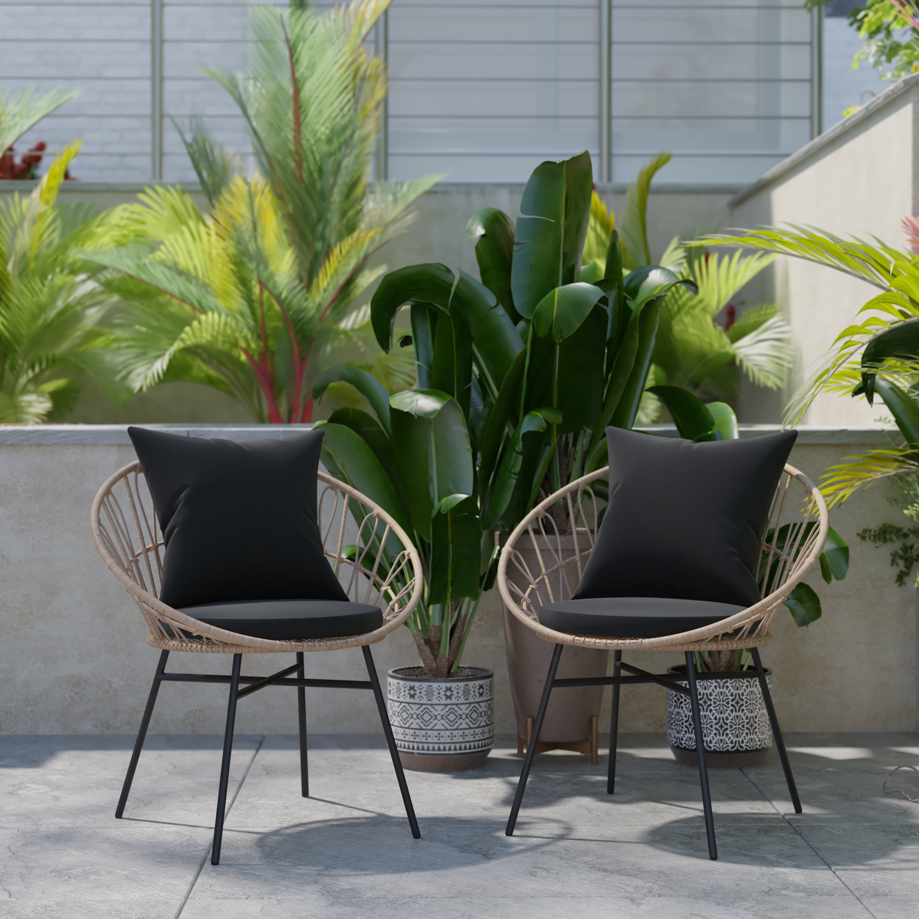 BizChair Set of 2 Outdoor Woven Lounge Papasan Patio Chairs, PE Wicker ...