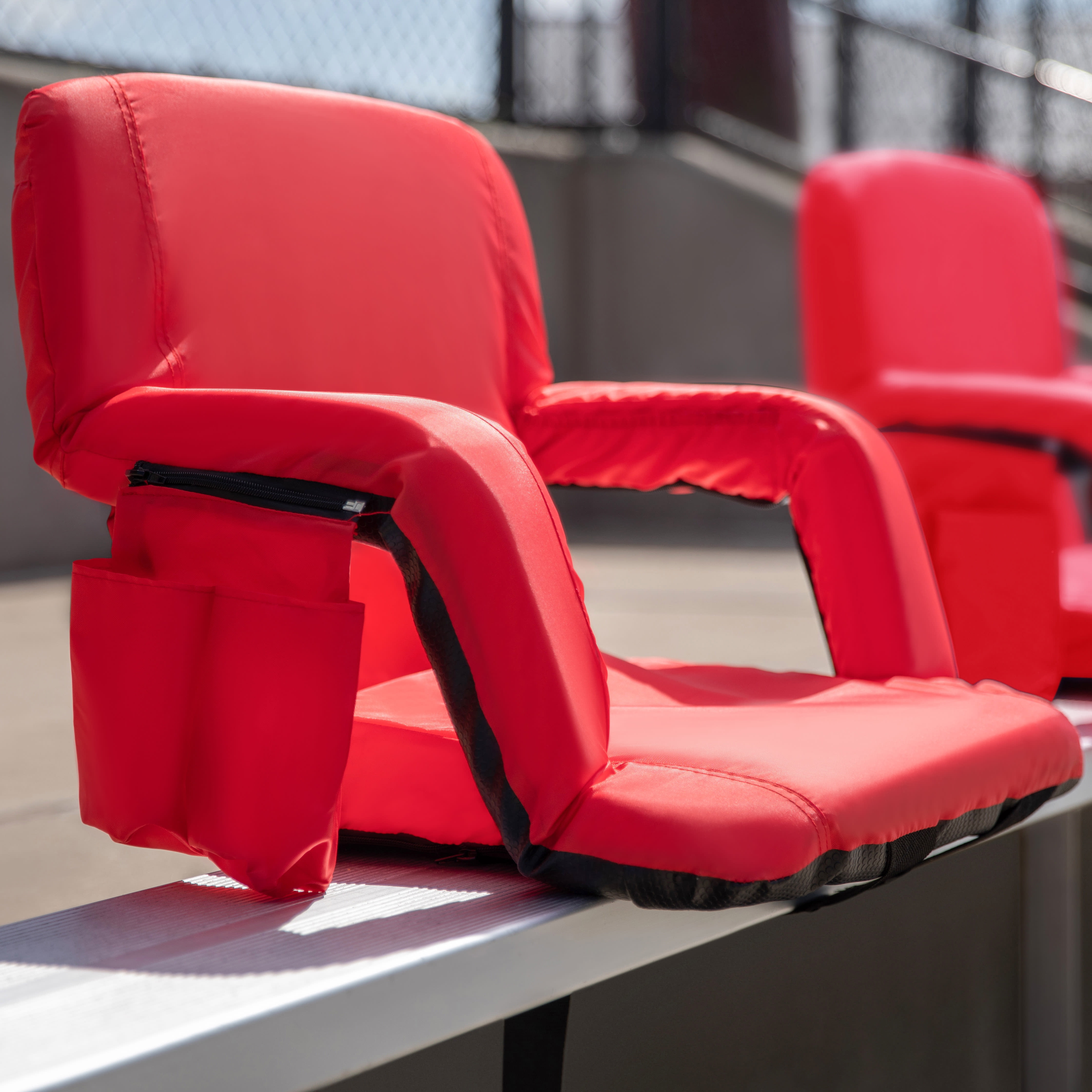 BizChair Set of 2 Red Portable Lightweight Reclining Stadium Chairs ...