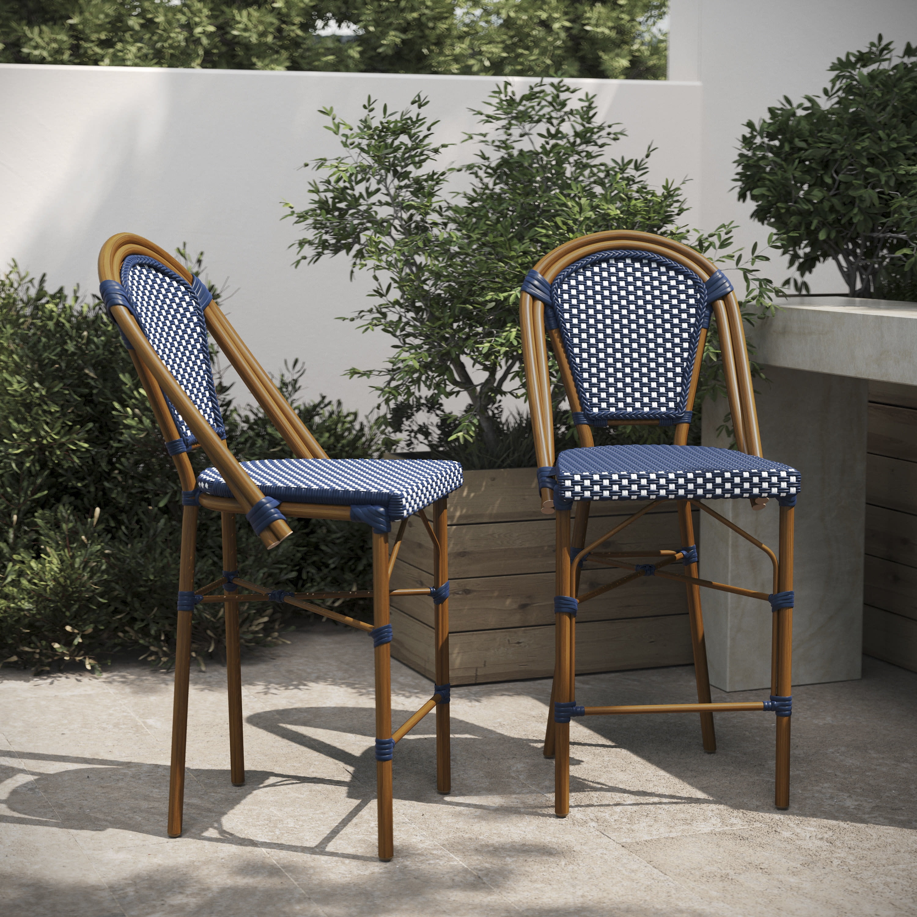 BizChair Set of 2 Stackable Indoor/Outdoor Bistro 26" High Counter ...