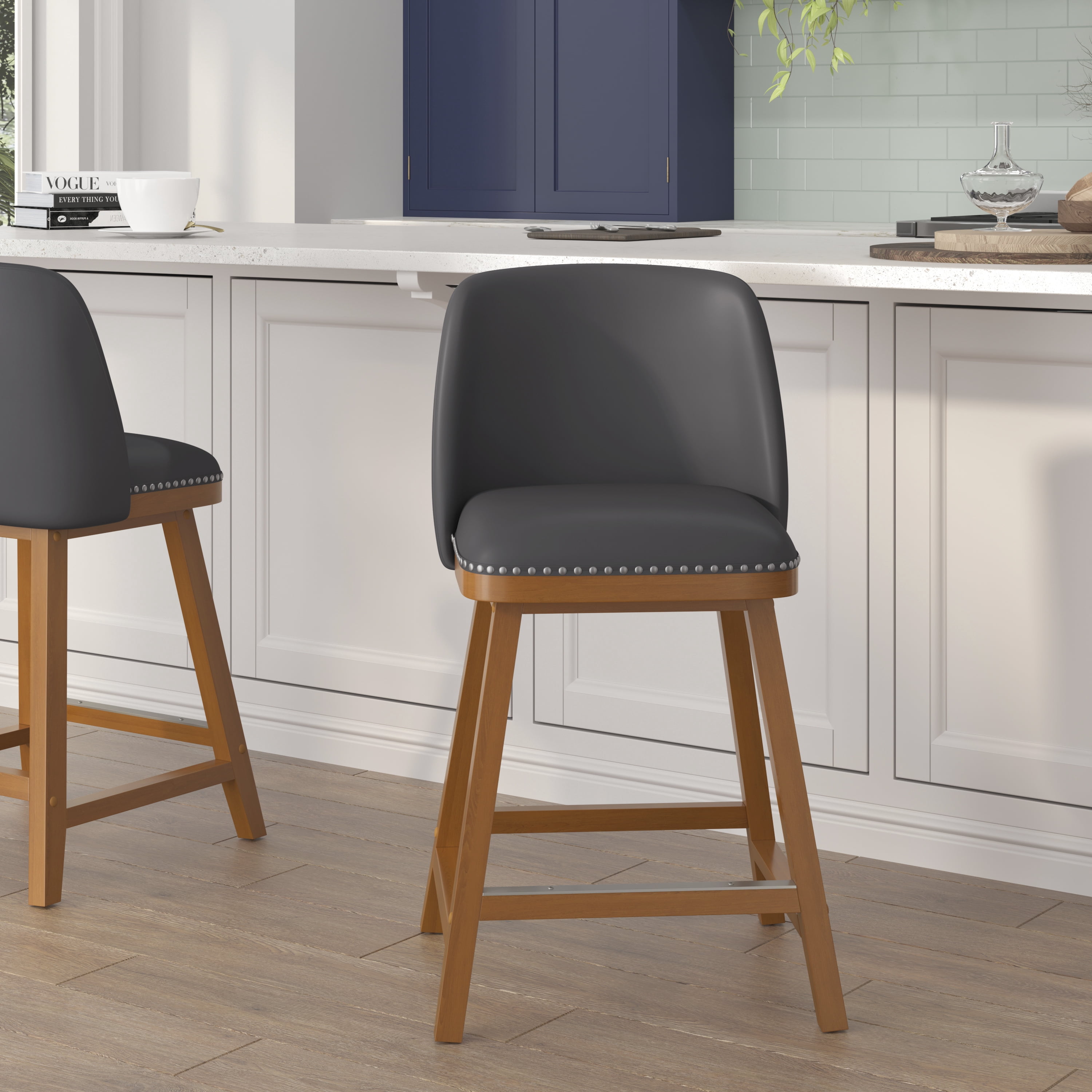 BizChair Set of 2 Transitional 24 Inch LeatherSoft Upholstered Counter ...