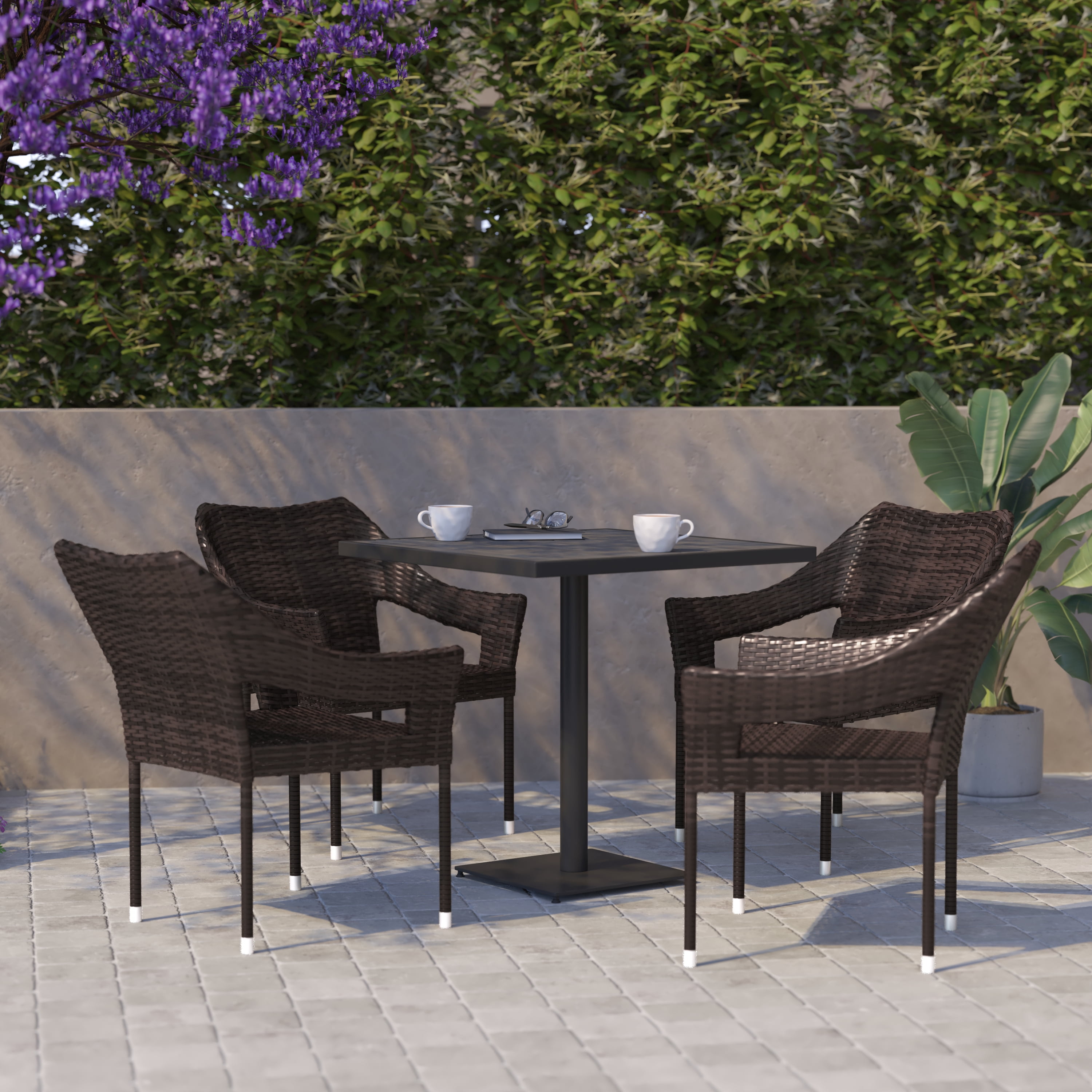 BizChair Set of 4 Commercial Grade Stacking Patio Chairs, All Weather ...