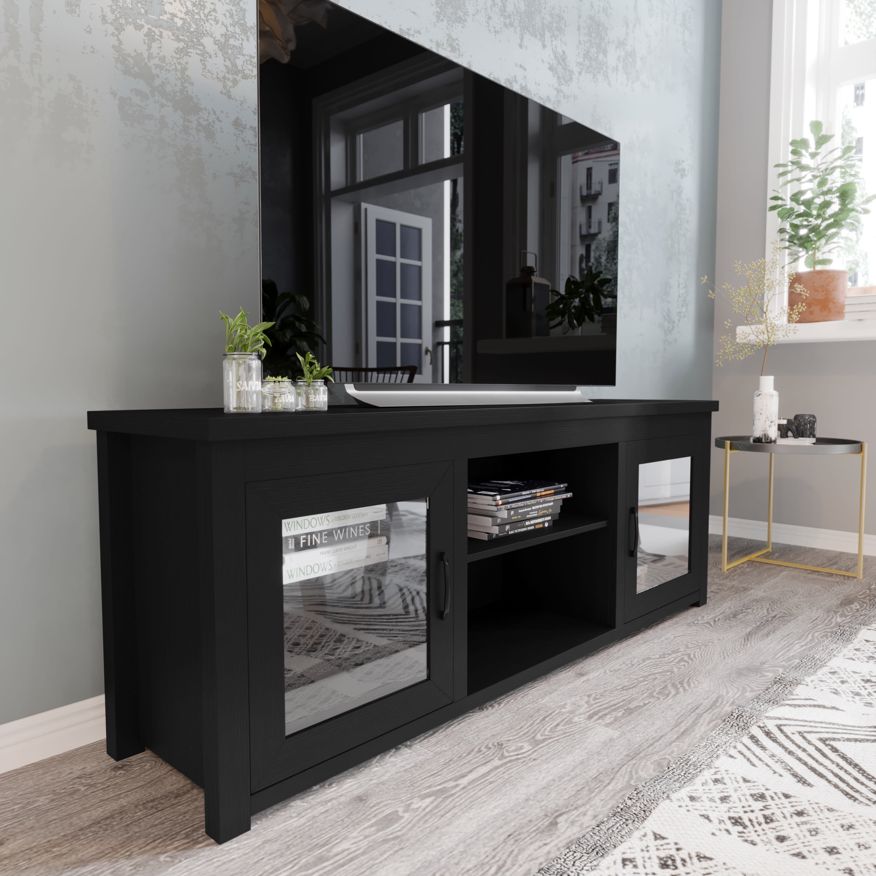 BizChair Sheffield Classic TV Stand for up to 80" TVs - Modern Black ...