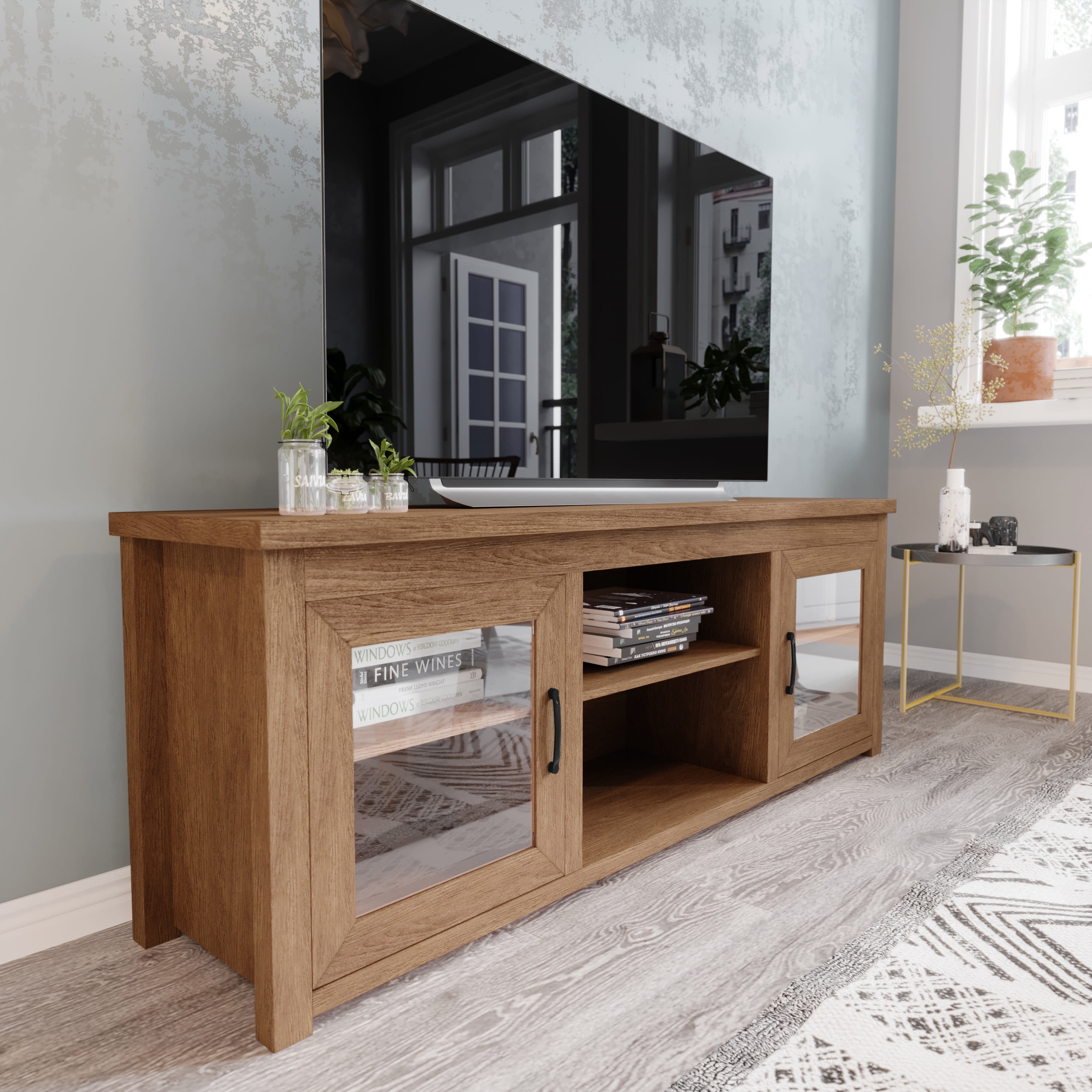 BizChair Sheffield Classic TV Stand for up to 80" TVs - Modern Walnut ...