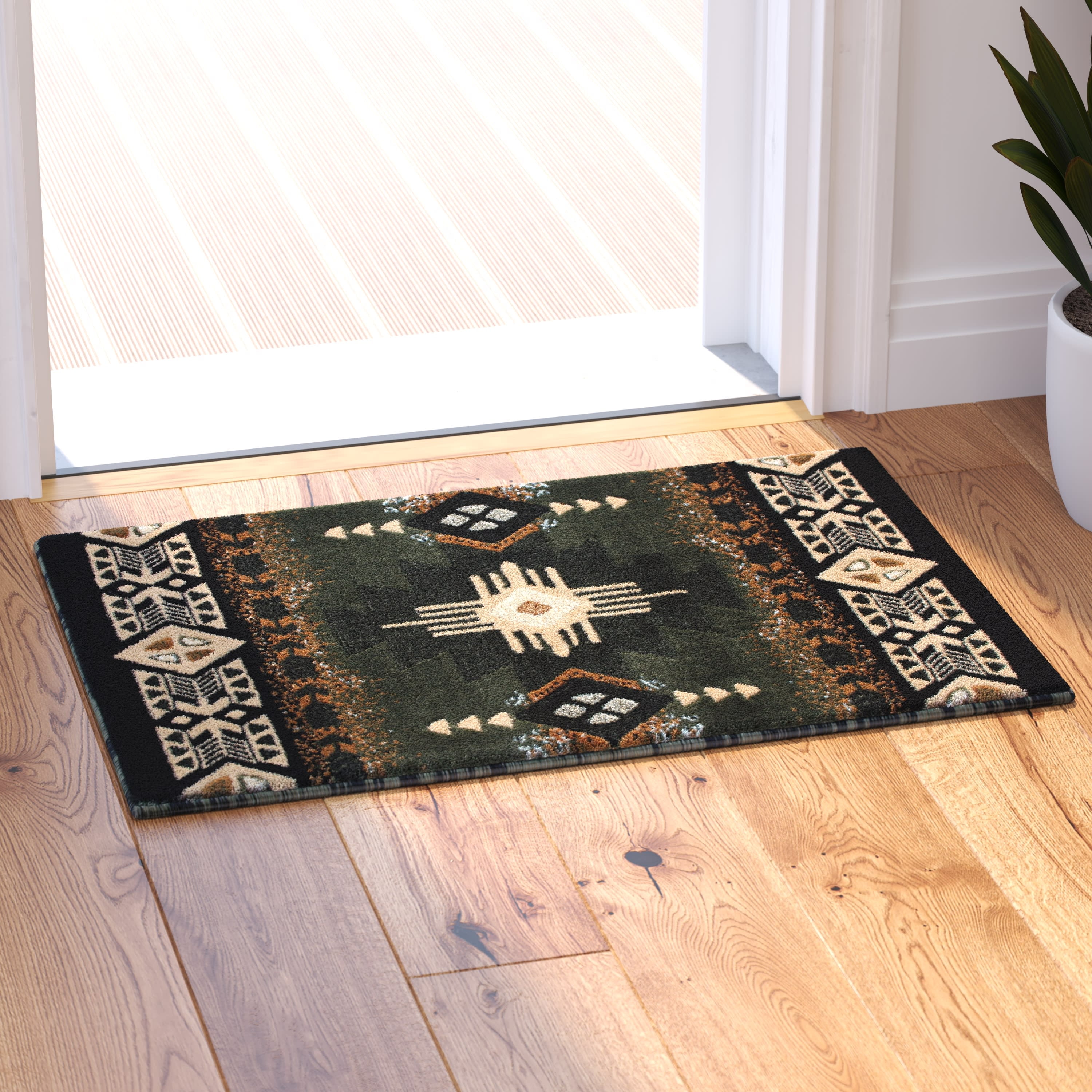 BizChair South West Native Mat Area Rug Design C318 Sage Green (24 Inch ...