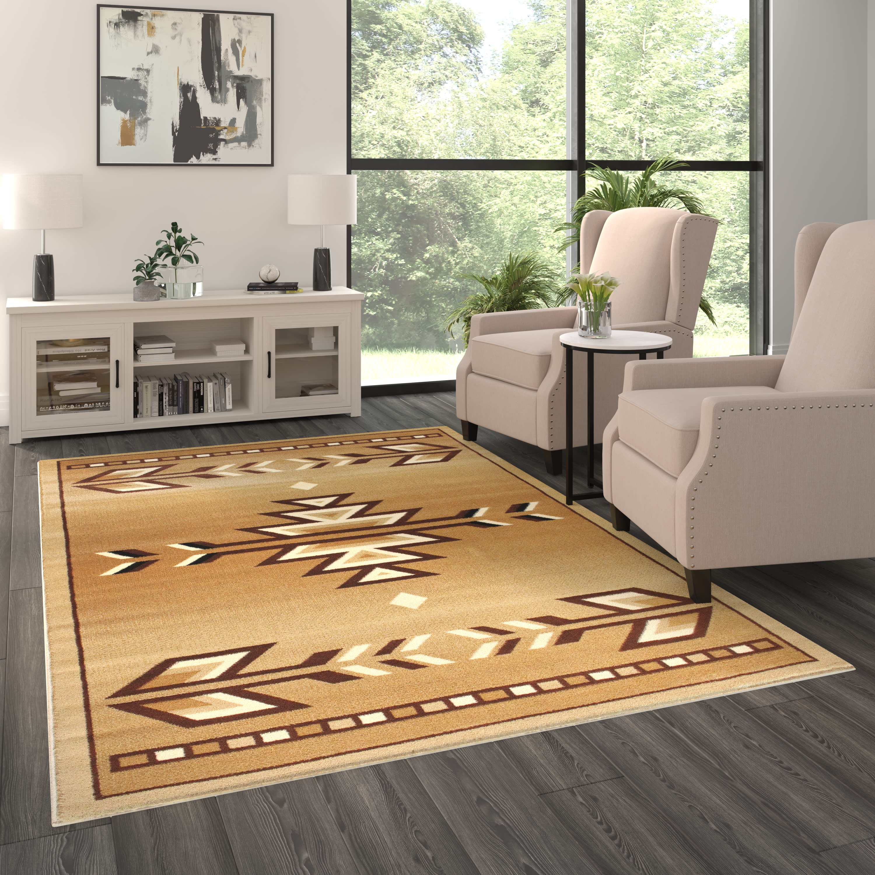 BizChair Southwest Native Area Rug 6 Feet X 9 Feet Beige Walmart