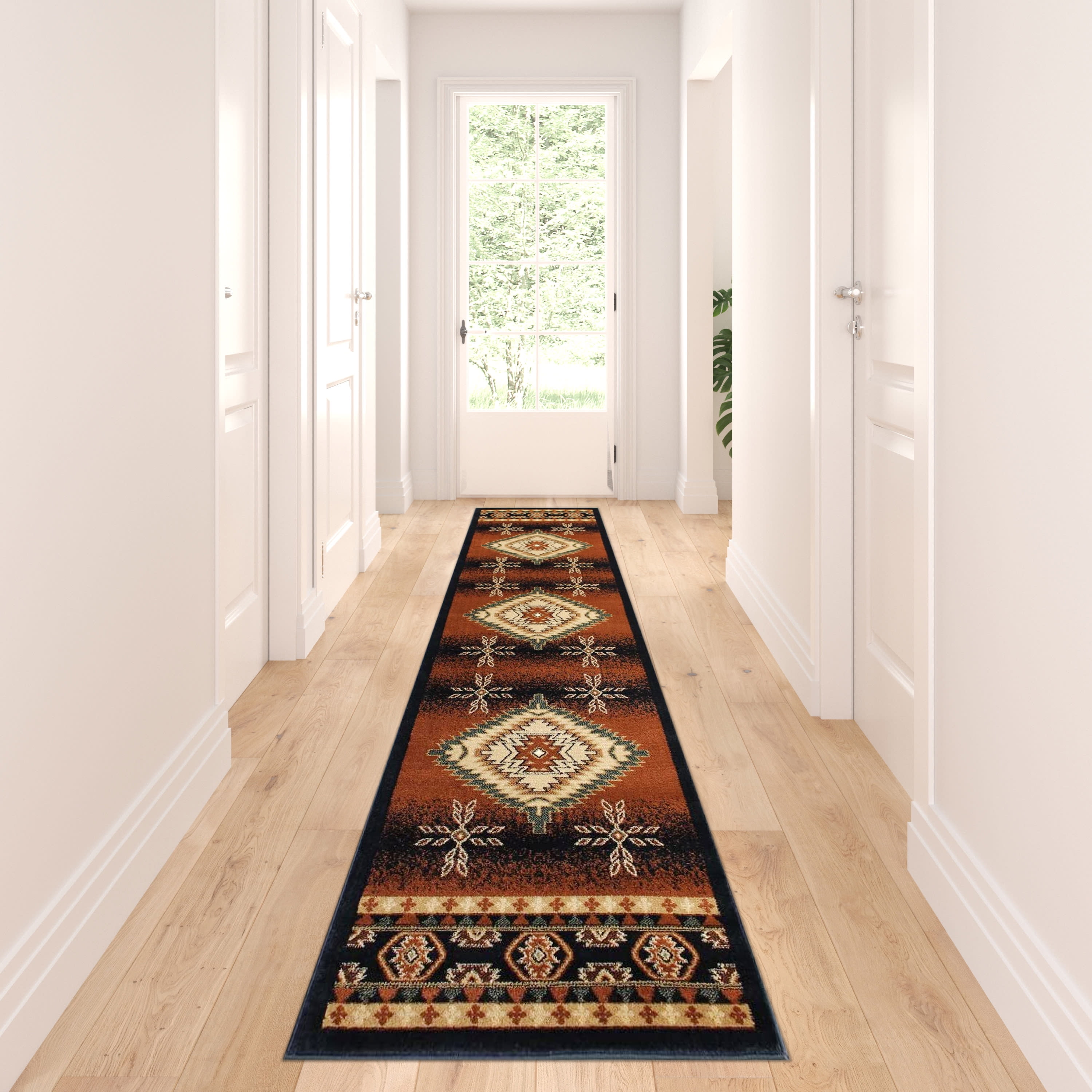 BizChair Southwest Native Area Rug Runner Design 357 Bellagio Black (32 ...