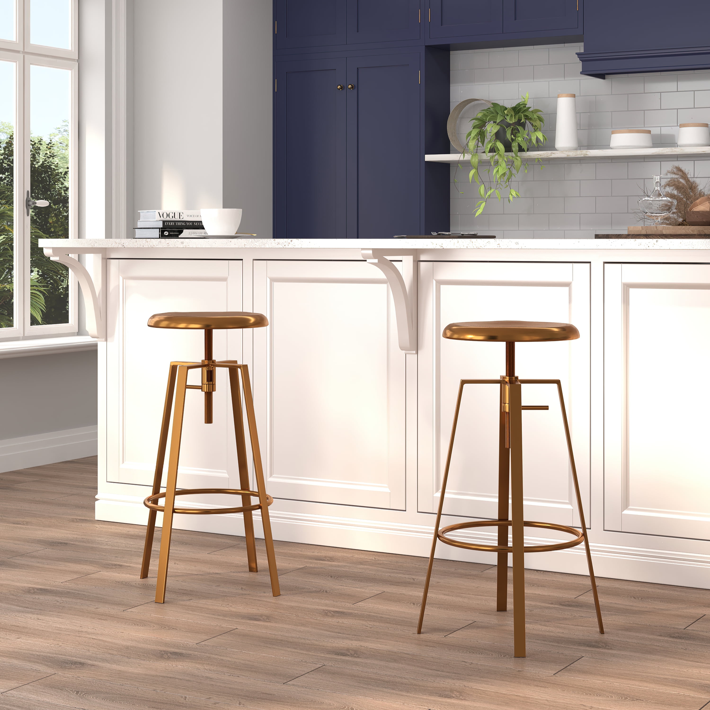 BizChair 2 Pack Toledo Industrial Style Barstools, Swivel Lift ...