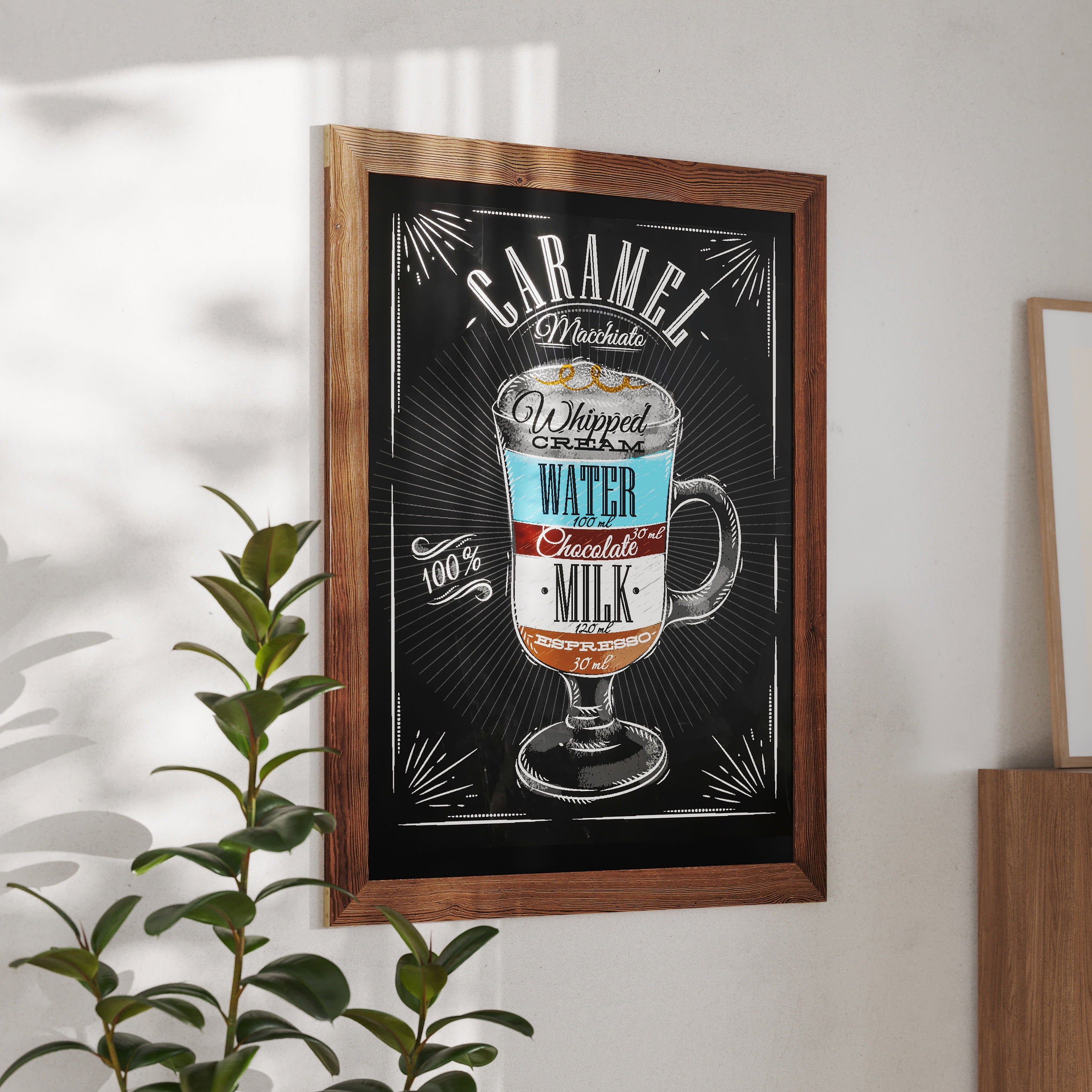 BizChair Torched Brown Wood Wall Mount Magnetic Chalkboard with ...
