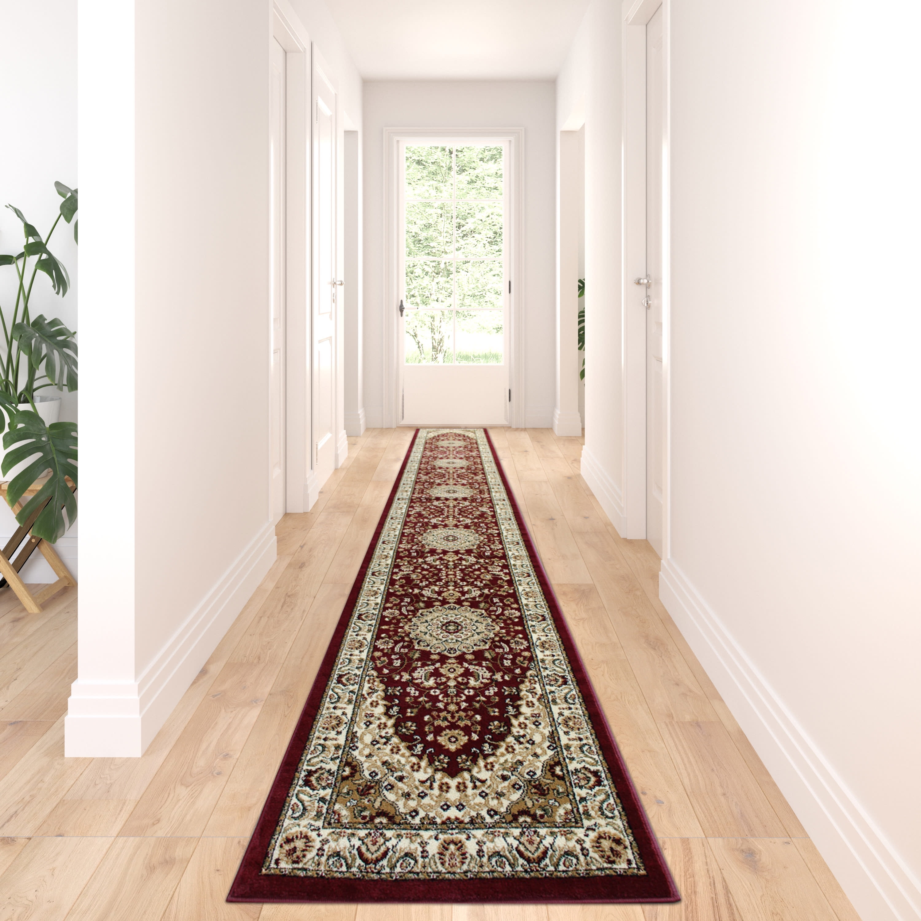 BizChair Traditional Long Runner Area Rug Design Bellagio 401 Burgundy ...