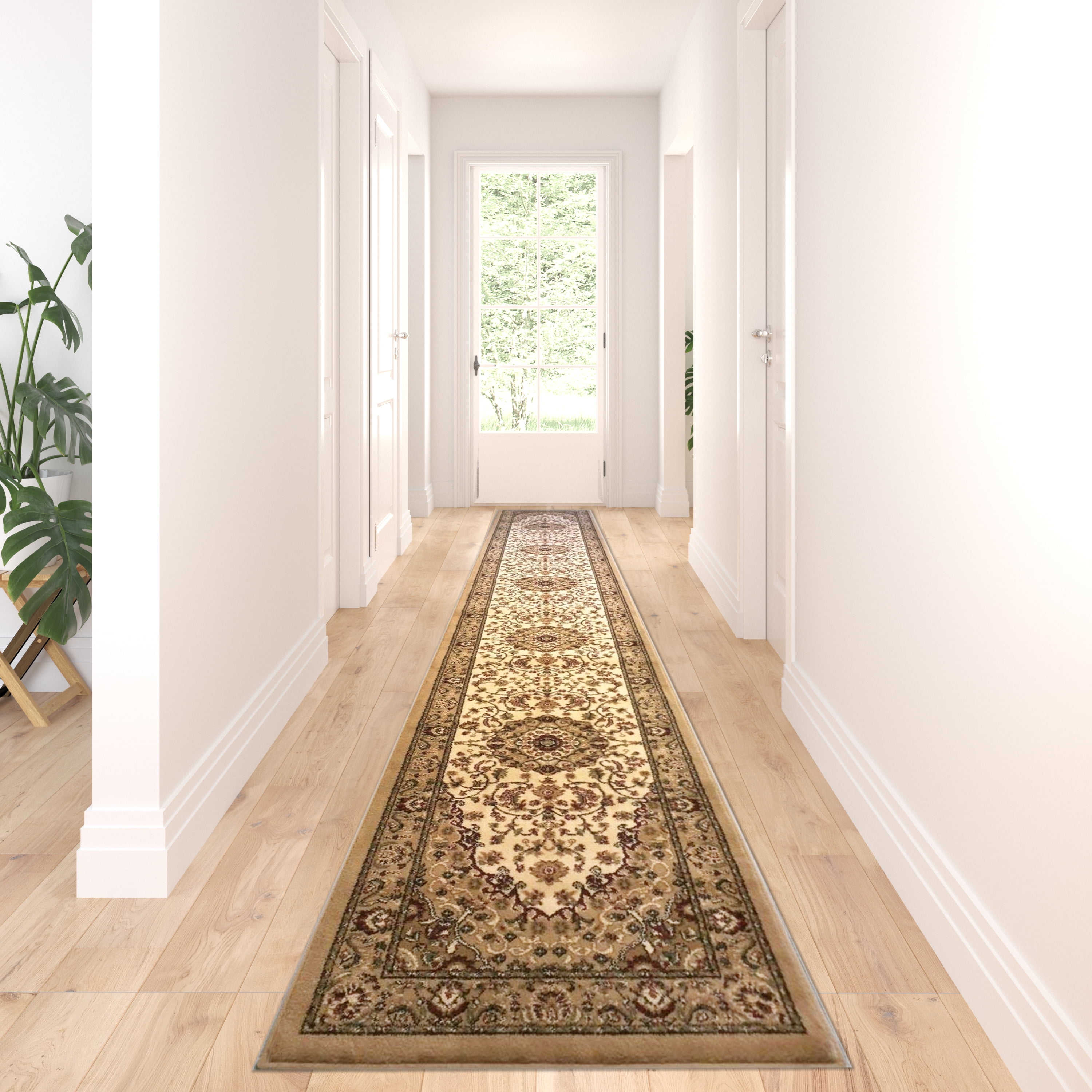 BizChair Traditional Bellagio 401 Ivory Long Runner Area Rug, 32 Inch X ...