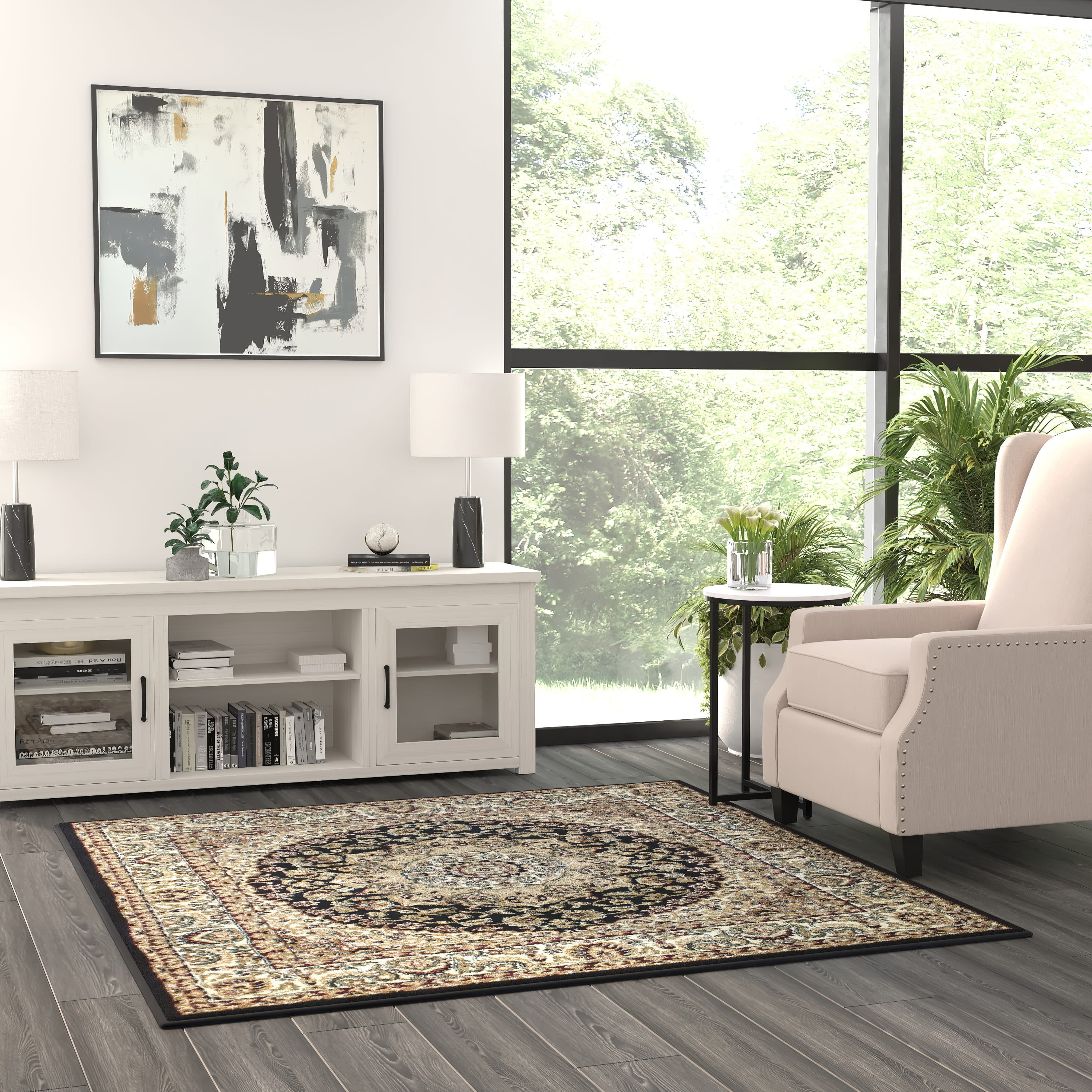 BizChair Traditional Square Area Rug Design Bellagio 401 (5 Feet 3 Inch ...