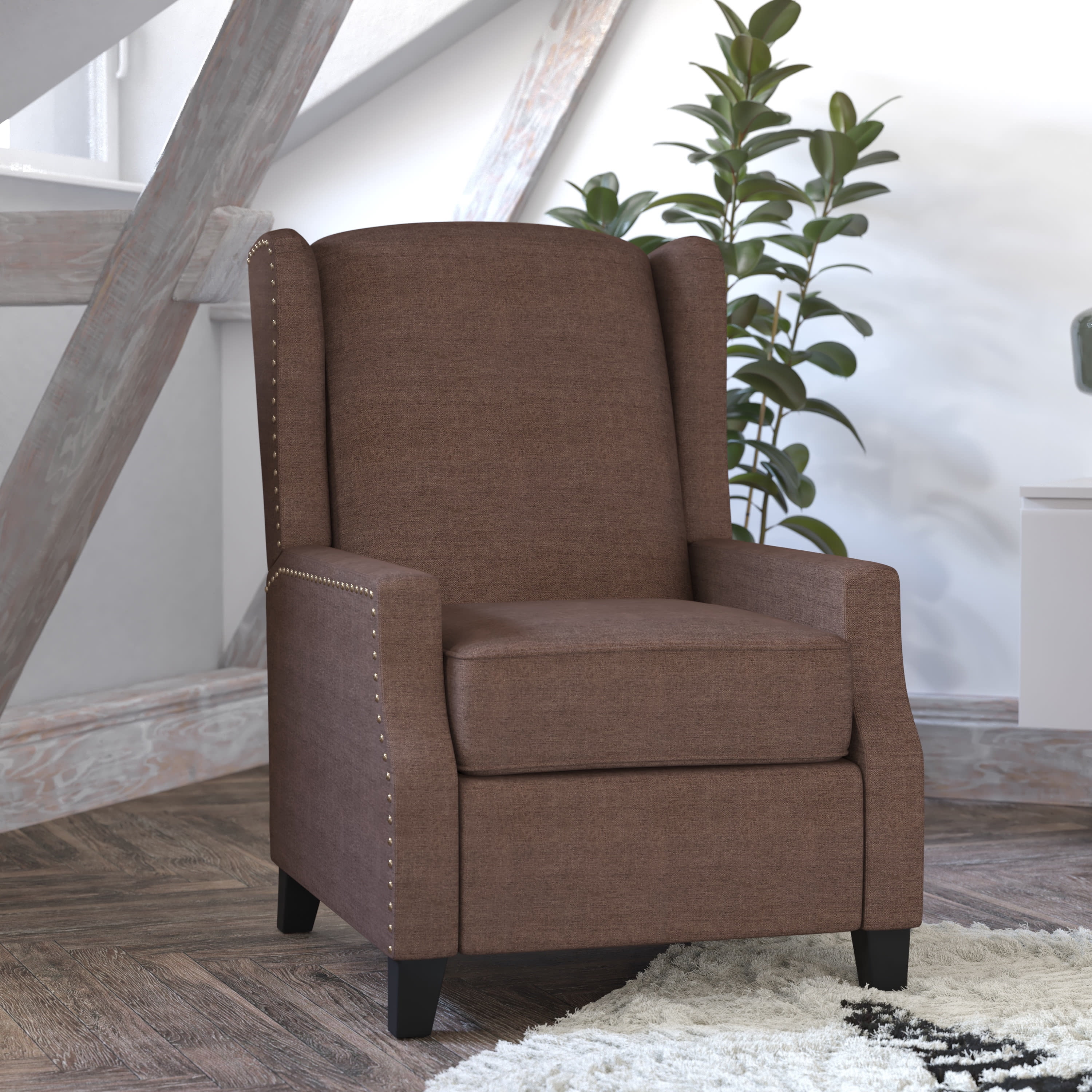 BizChair Traditional Style Slim Push Back Recliner Chair-Wingback ...