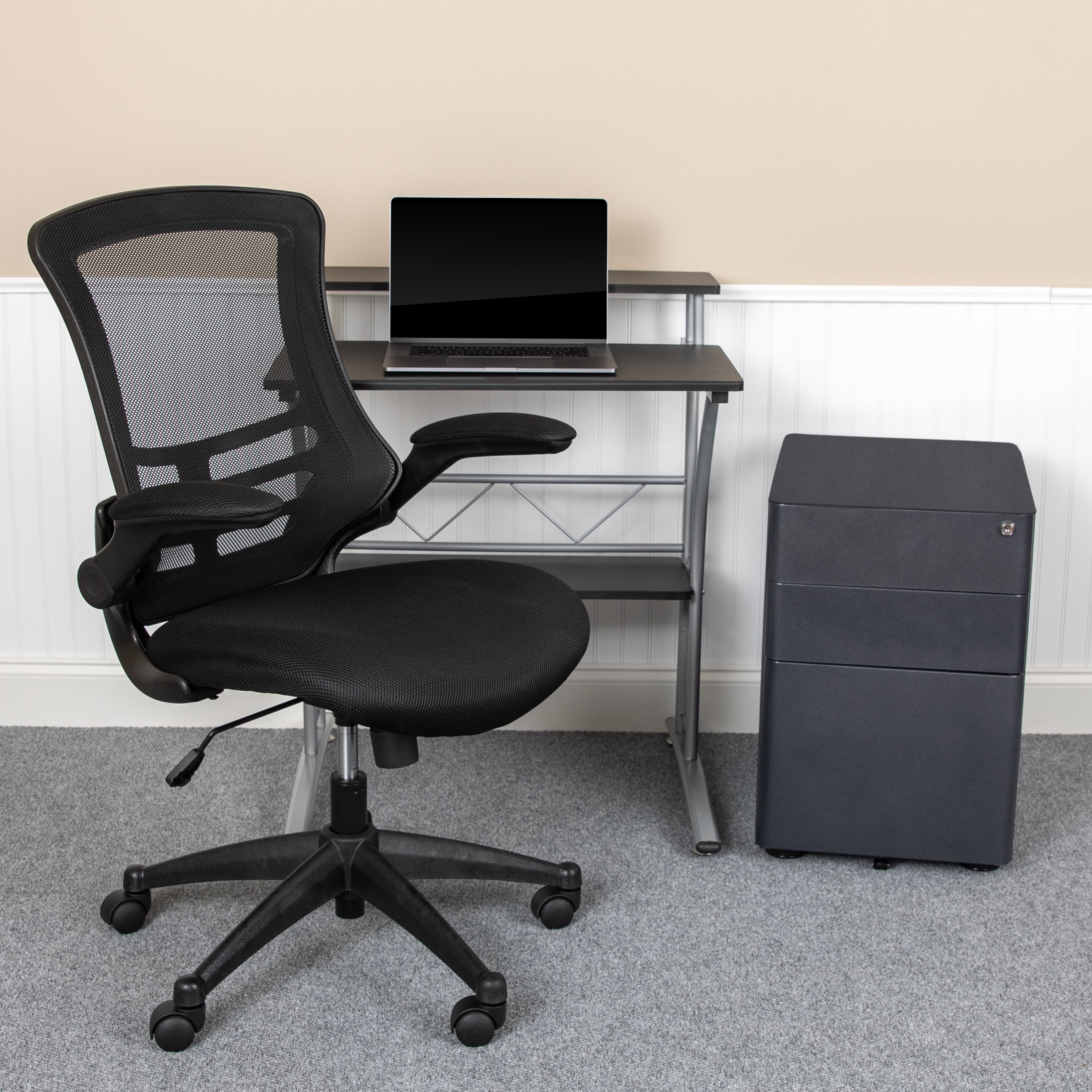 BizChair Work From Home Kit - Black Computer Desk, Ergonomic Mesh ...