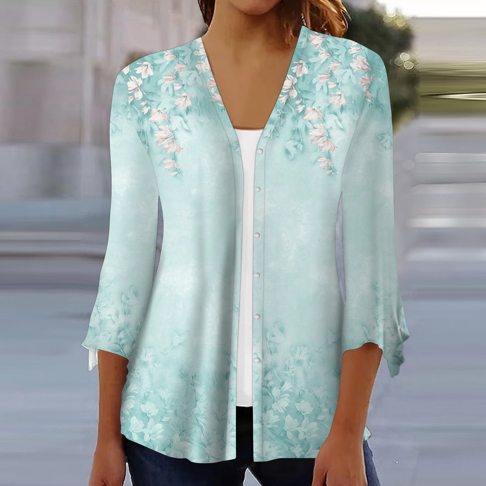 Biziza 2024 Women's Lightweight Open Front Cardigans 3/4 Sleeve Color Block Casual Soft Drape ...