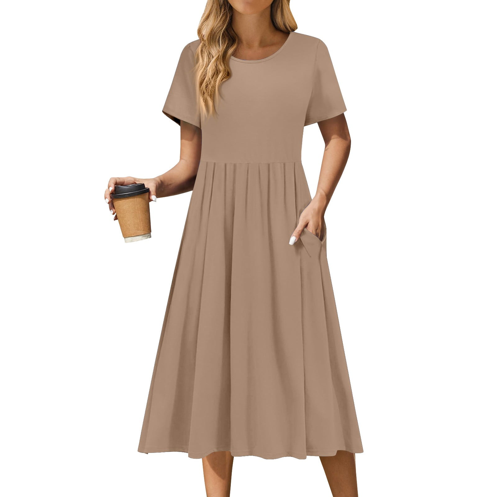 Biziza 2025 Brown Casual Dresses for Women Basic Trendy Gradient Loose ...