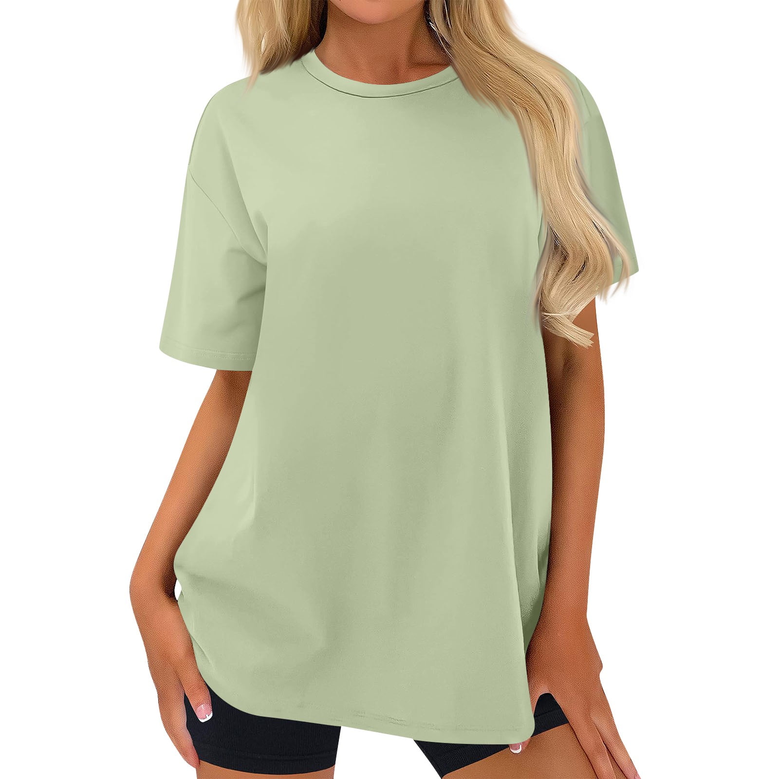 Biziza 2025 T Shirts for Women Basic Green Casual Oversized Half Sleeve ...