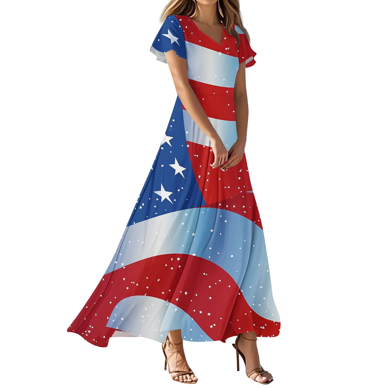 Rlmidhb 4th of July American Flag Maxi Dress for Women Independence Day ...