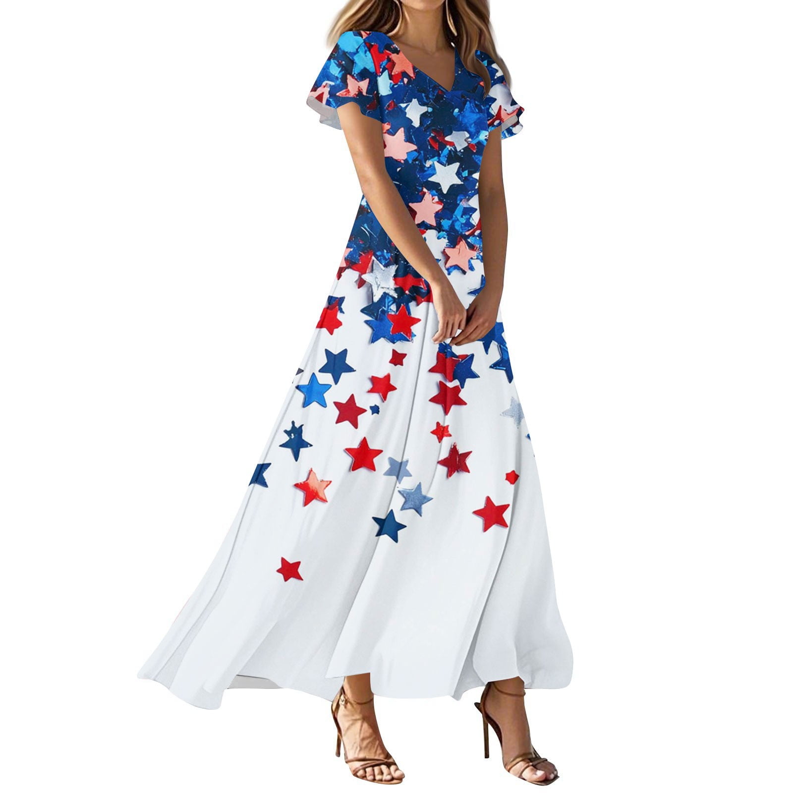 Rlmidhb American Flag Independence Day Maxi Dress for Women 4th of July ...