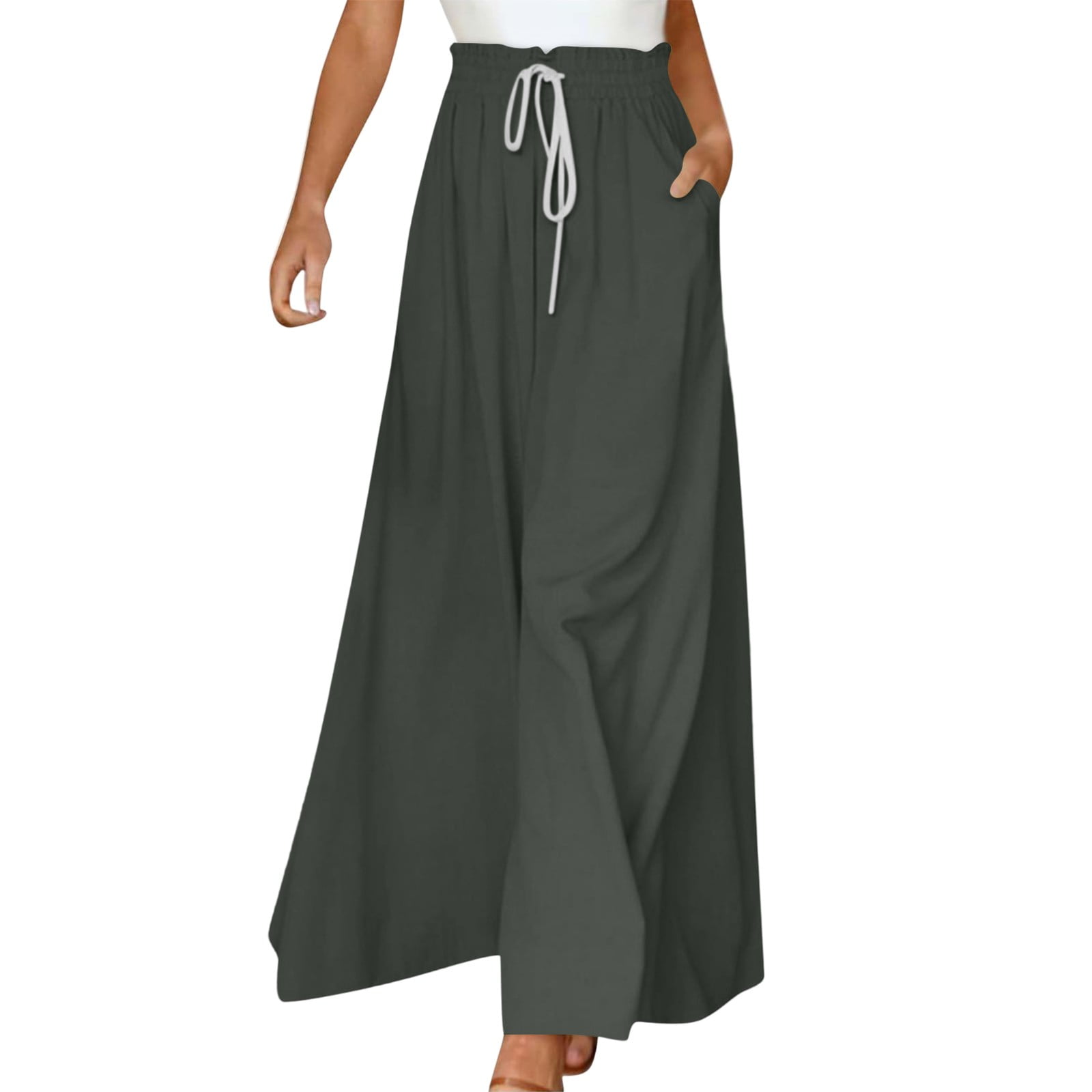Biziza Beach Wide Leg Pants for Women Flowy 2025 Basic High Waisted ...