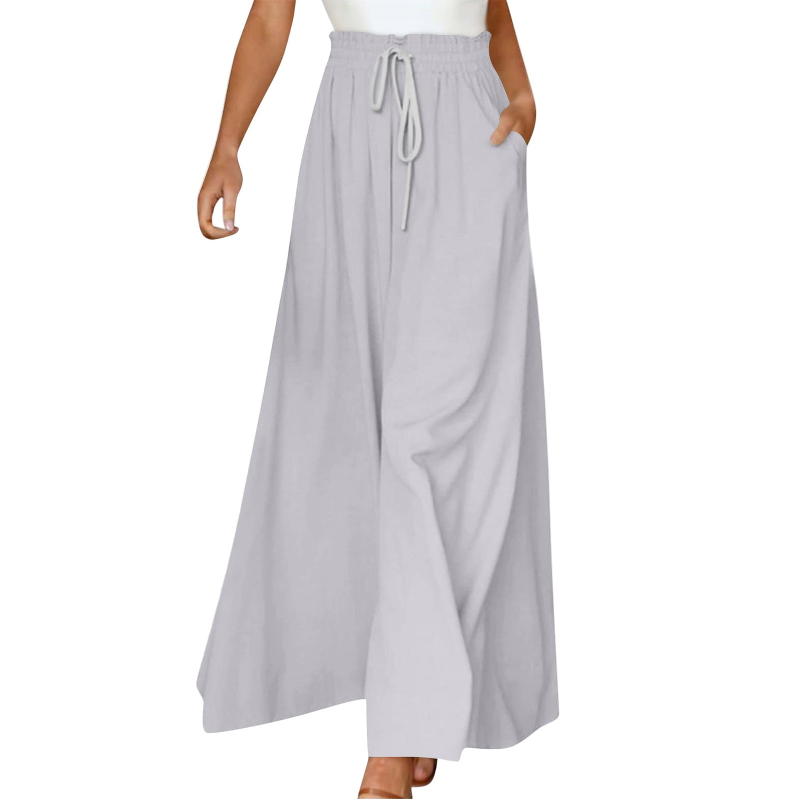 Biziza Beach Wide Leg Pants for Women Flowy 2025 Basic High Waisted ...