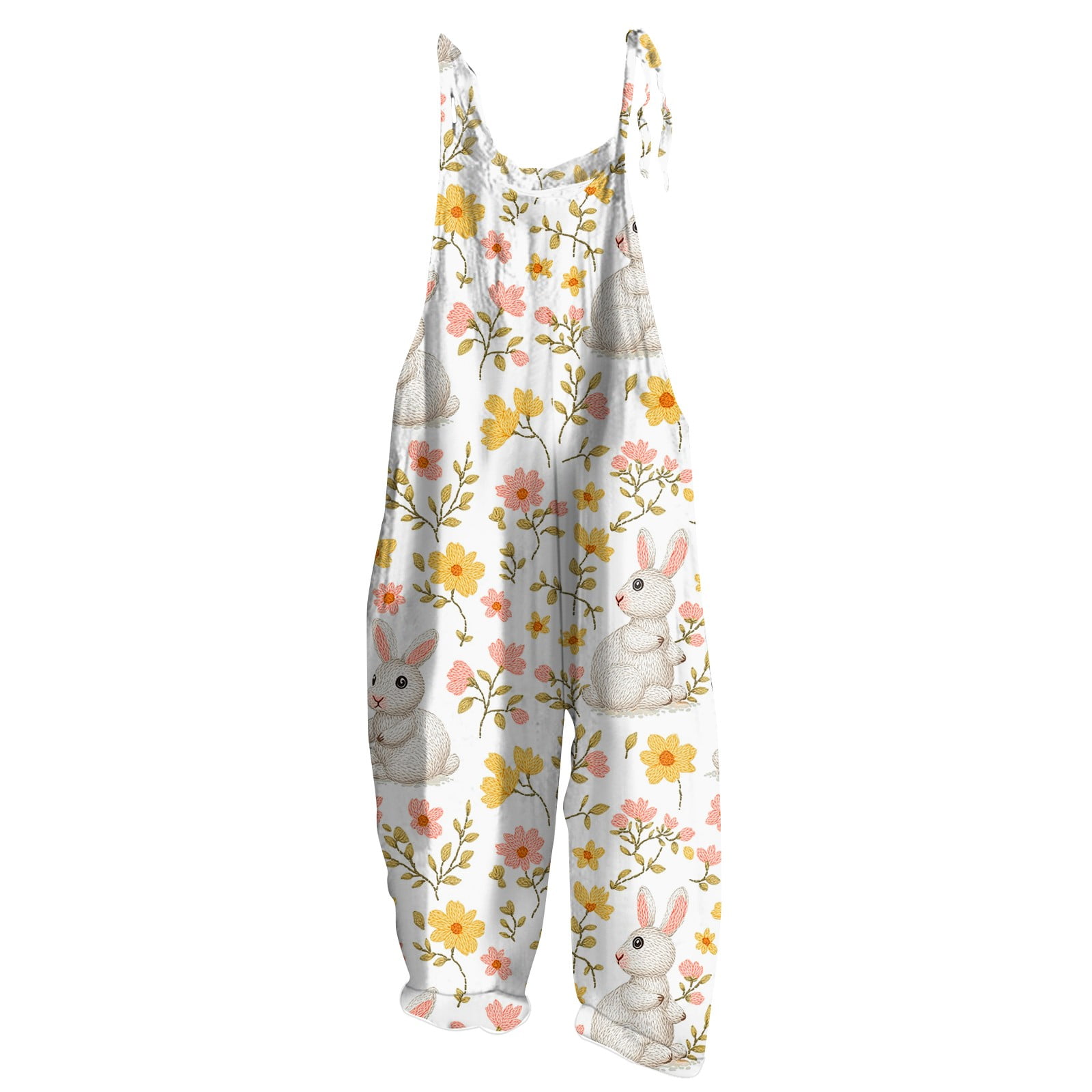 Biziza Easter 2025 Jumpsuits for Women Strappy Bunny Linen Beige Loose ...