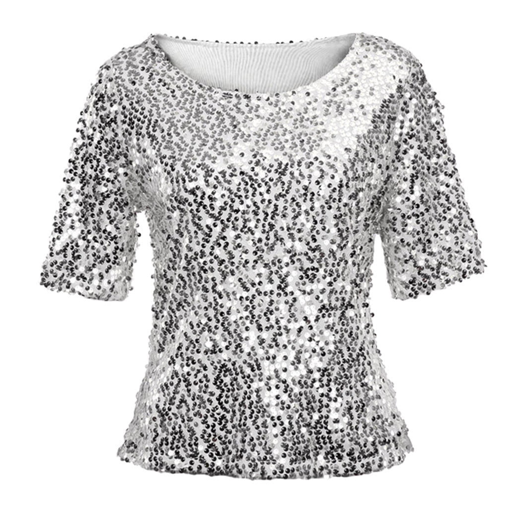 Biziza Black Silver Gold Sequin Sparkly Tops For Women Ruched