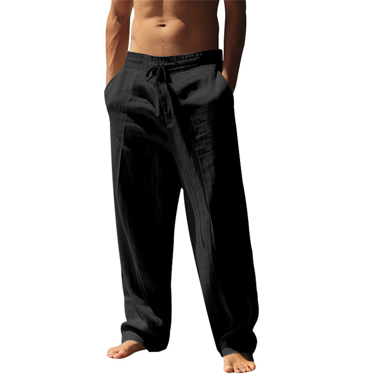 Biziza Black Summer Beach Pants for Men Trendy Loose Straight Leg Yoga ...