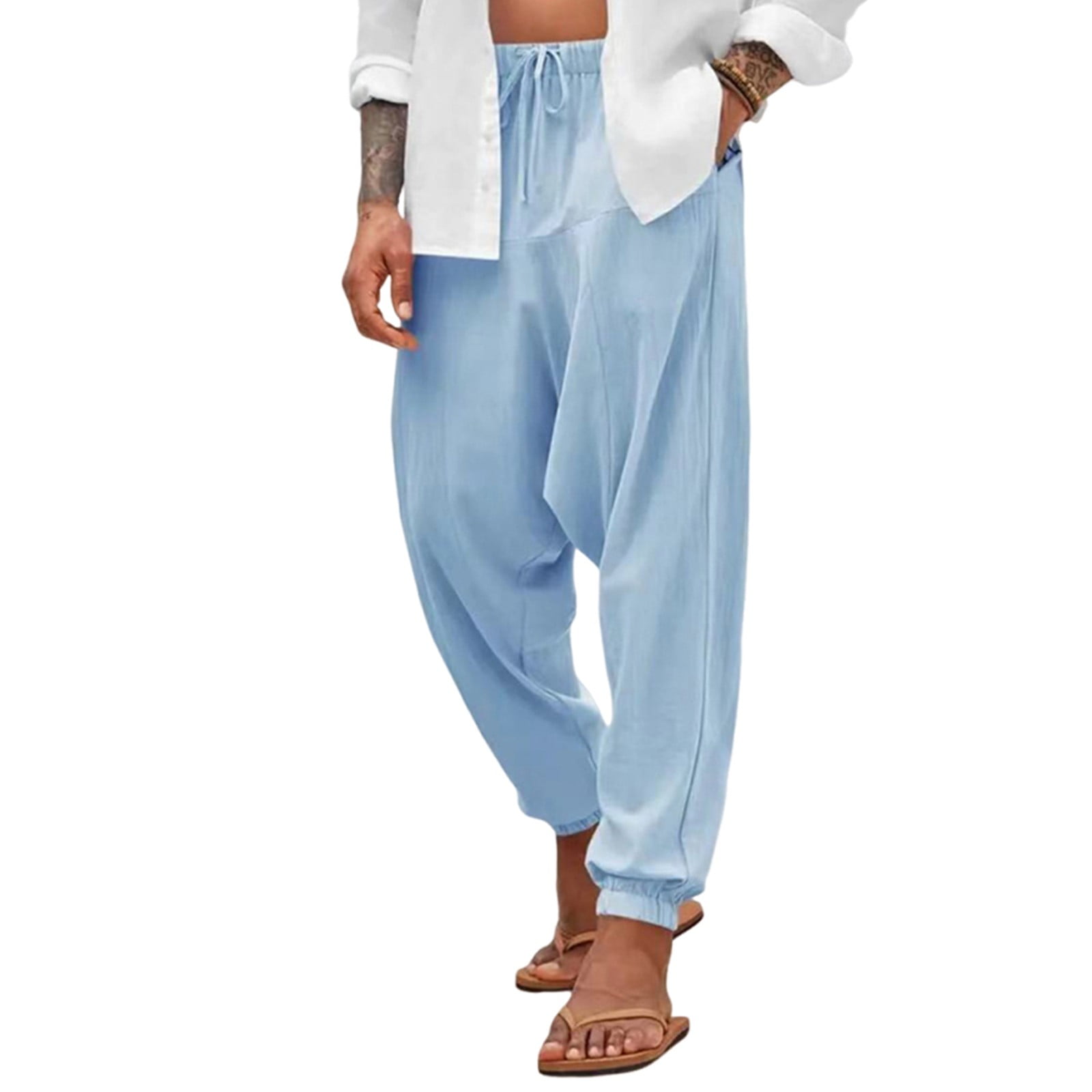 Biziza Blue Beach Pants for 2025 Men Basic Cinch Bottom Loose Trendy ...