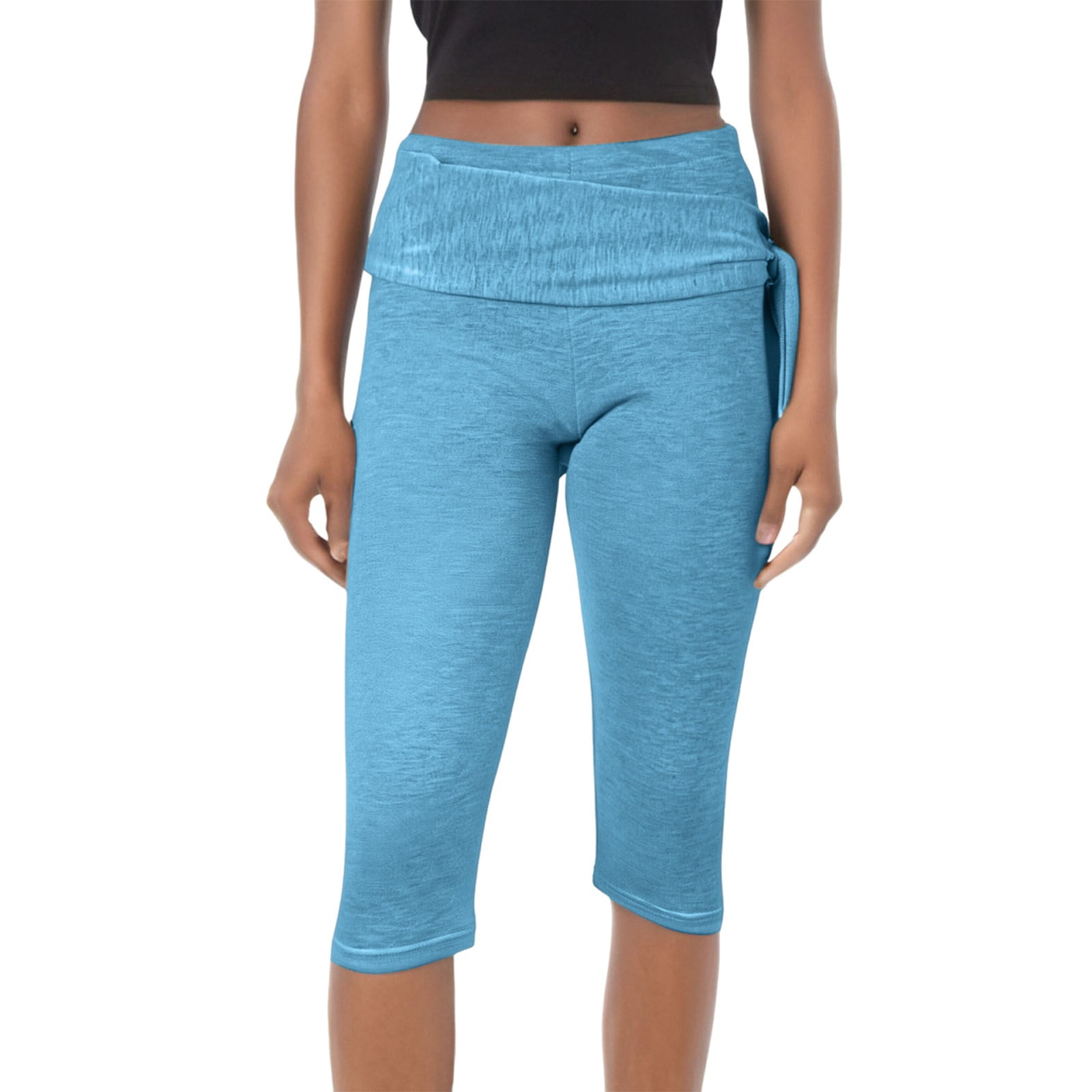 Biziza Blue Capri Leggings for Women Cropped Low Waisted Yoga 2025 Slim ...