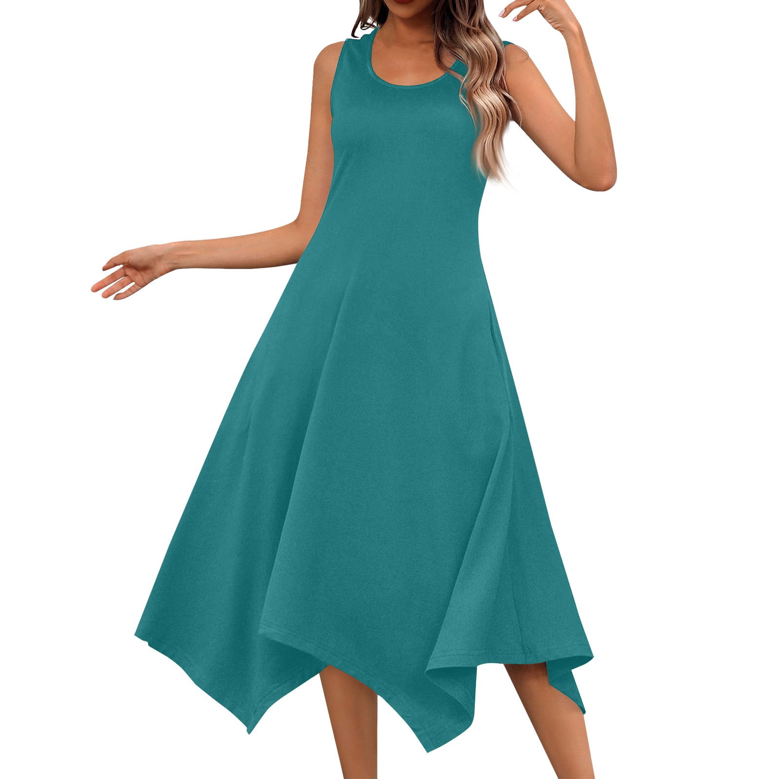 Biziza Blue 2025 Casual Dresses for Women Basic Solid Color Long Sleeveless Trendy Elegant ...