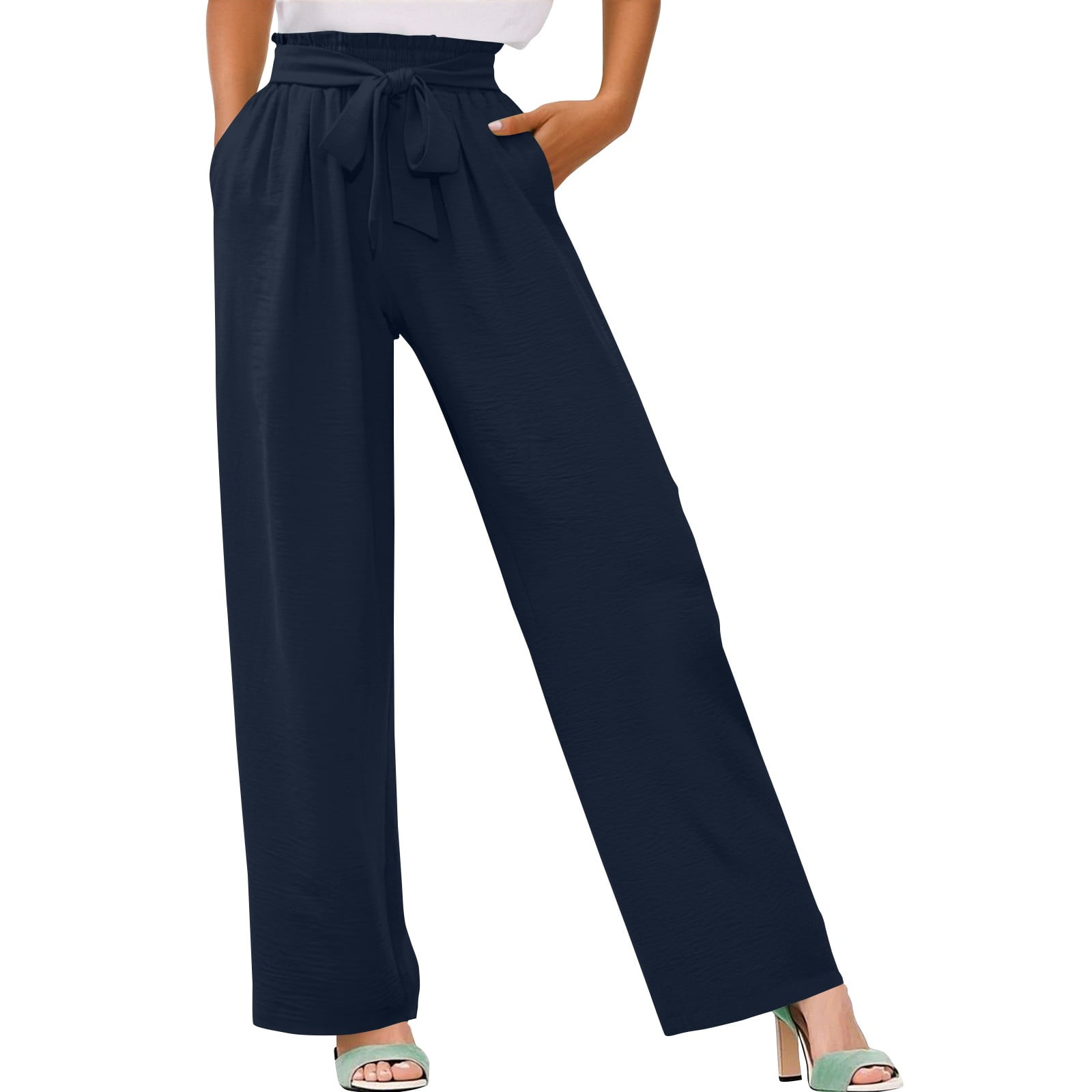 Biziza Blue Wide Leg Pants for Women Wide Leg High Waisted Lightweight ...