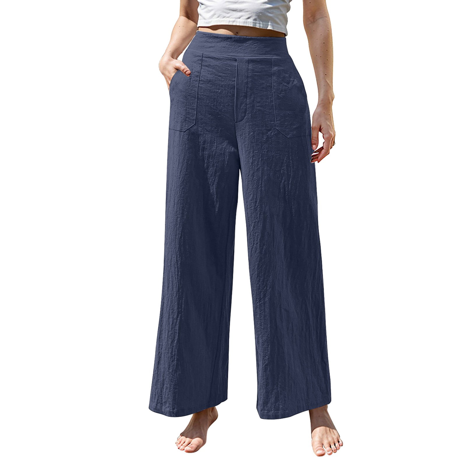 Biziza Blue Wide Leg Pants for Women Wide Leg Beach Summer Flowy 2025 ...