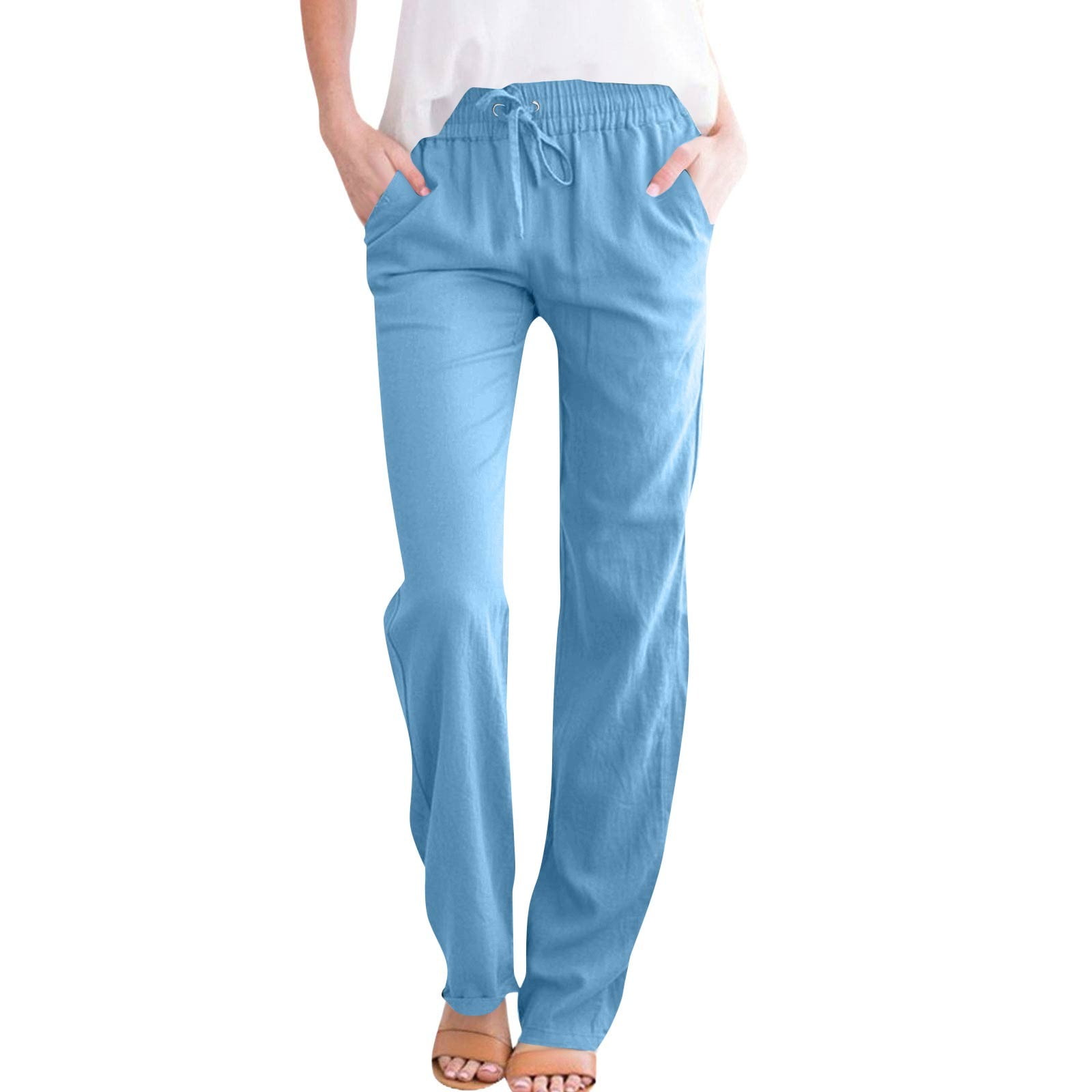 Biziza Blue Work Pants for Women Basic Loose 2025 Long Solid Color ...