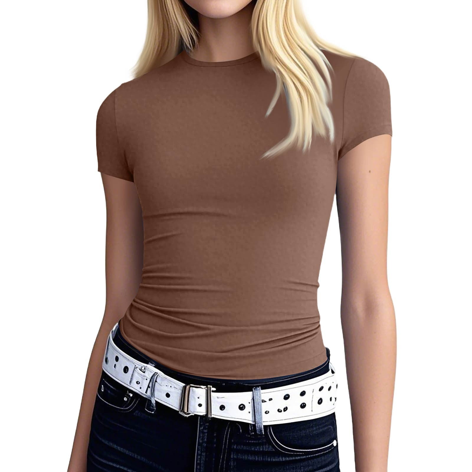 Biziza Brown Skims Tops for Trendy Women Short Sleeve 2025 Slim Fit ...