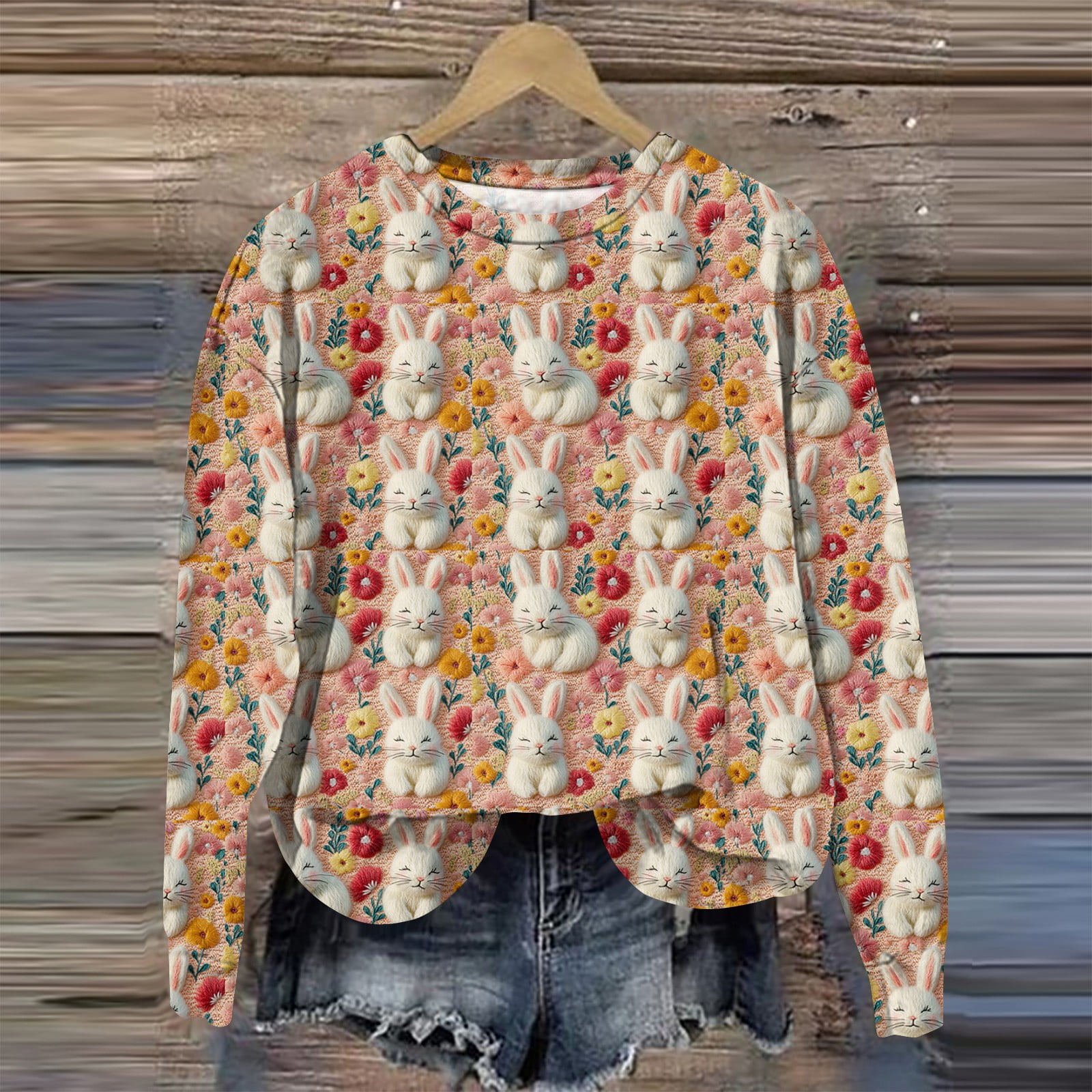 Biziza Easter Sweatshirts for Women Spring Fleece Brown Oversized Loose ...