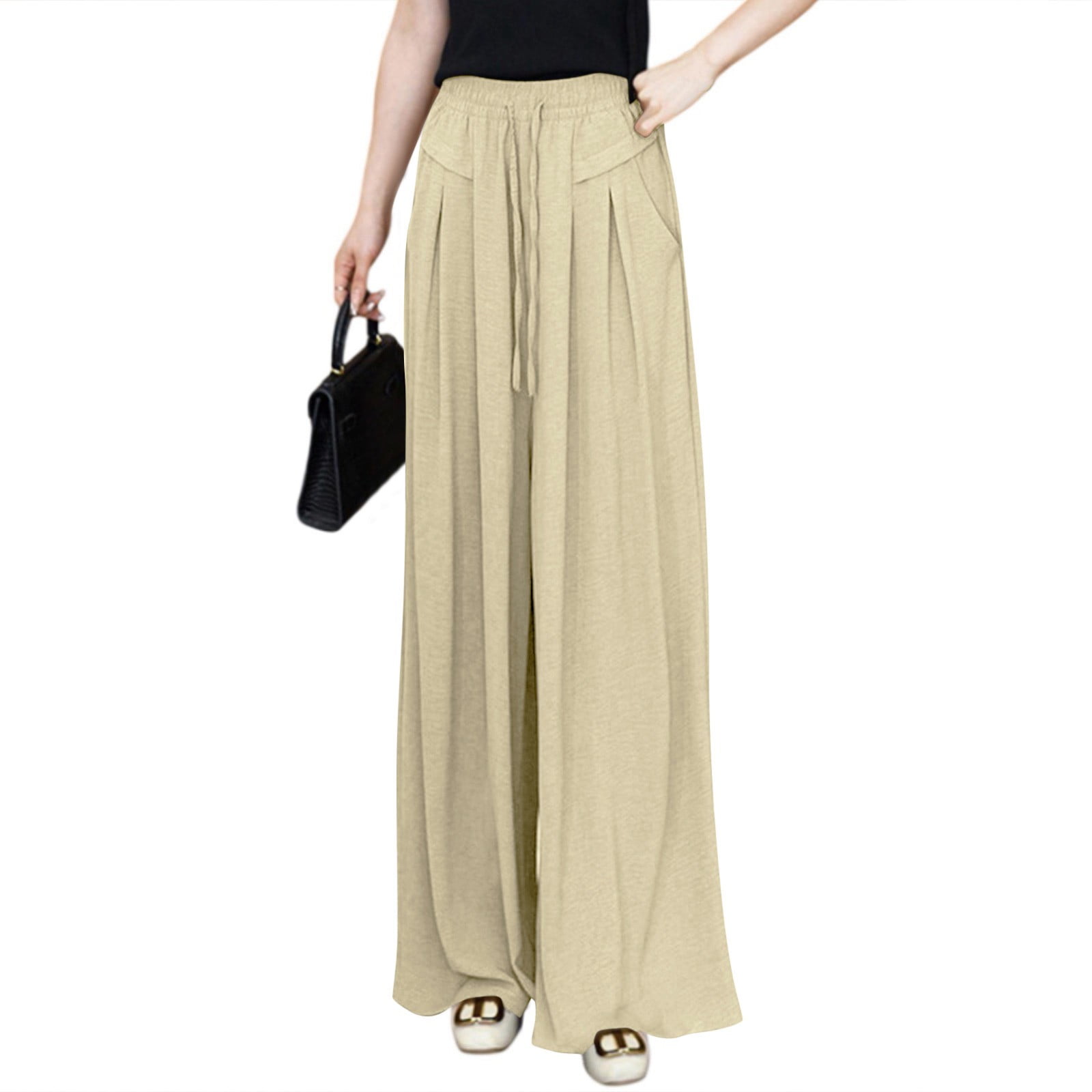 Biziza Brown Wide Leg Pants for Hiking Women Spring Fall Pleated Wide ...