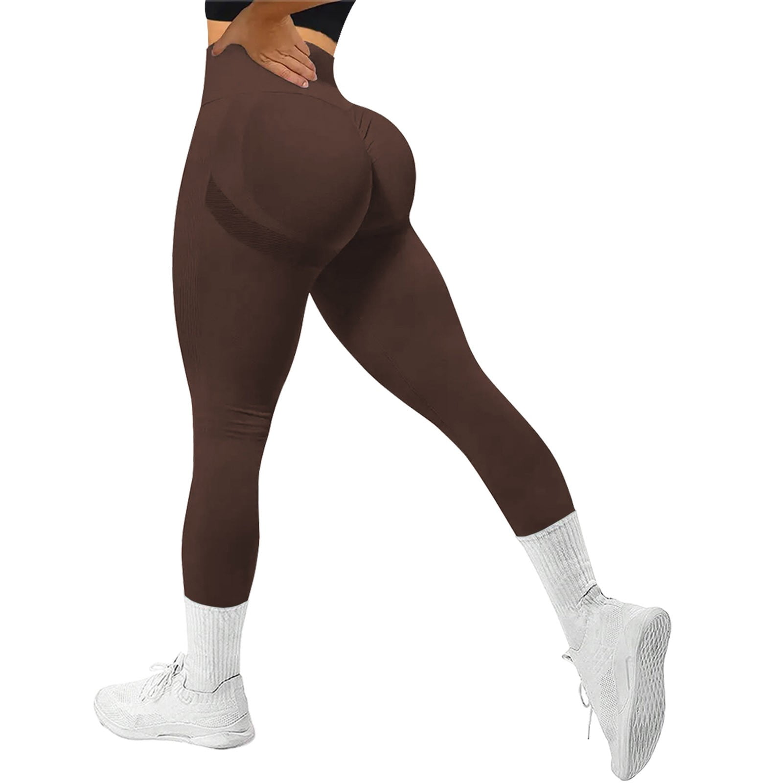 Biziza Brown Yoga Pants for Women High Waisted Seamless Tight Skinny ...