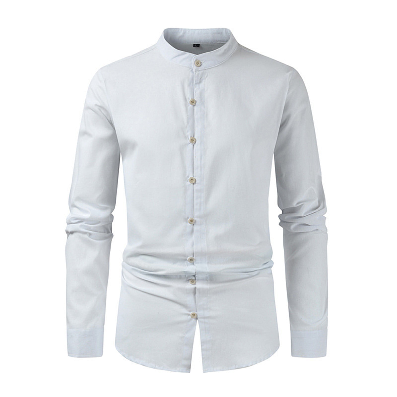 Biziza Button Down Shirts for Men White Long 2025 Basic Solid Color Button Down Long Sleeve ...
