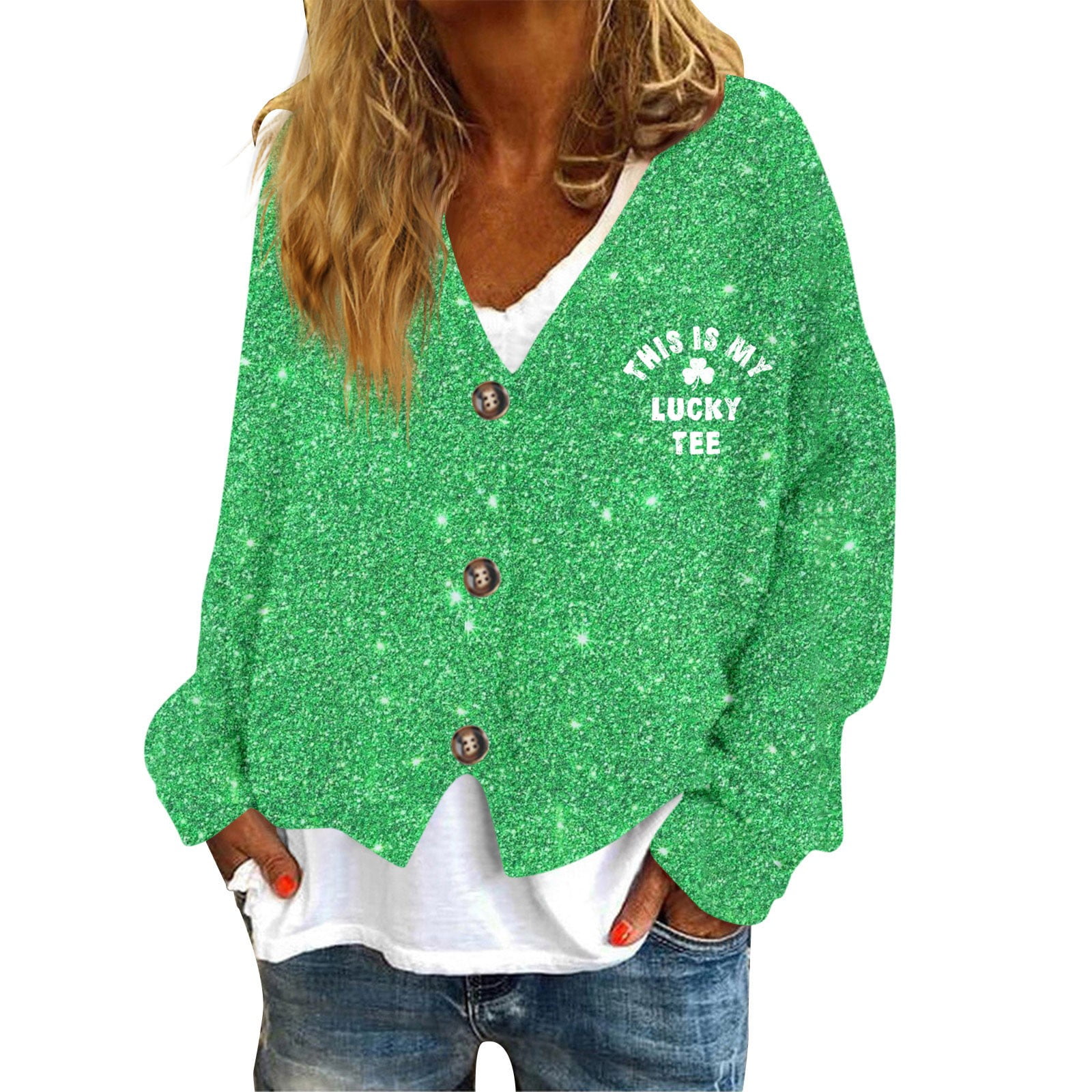 Biziza Cardigan Sweaters St Patricks Day Shamrock Women Cropped Green ...