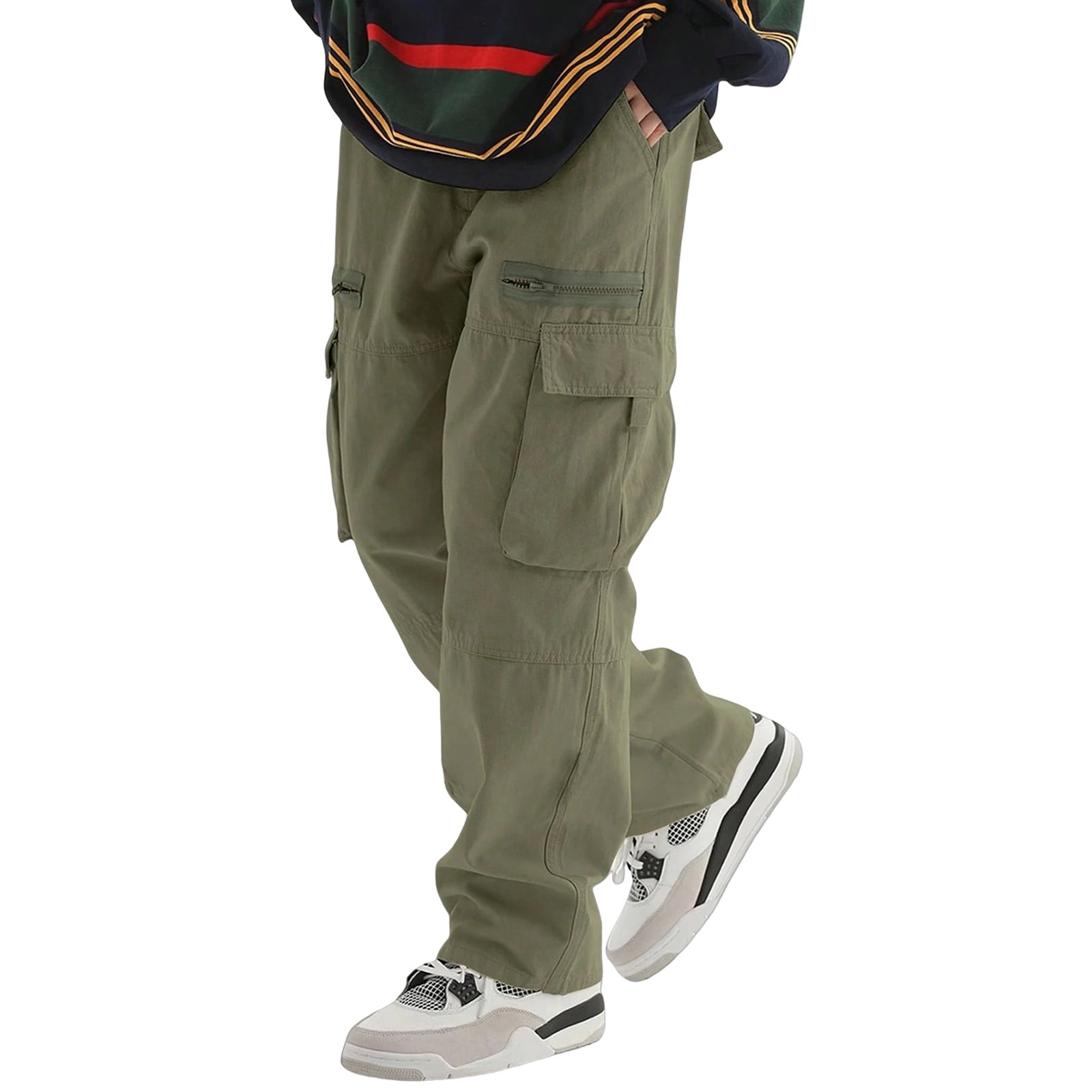 Biziza Cargo Pants for Hiking Men Green 2025 Trendy Straight Leg Baggy ...