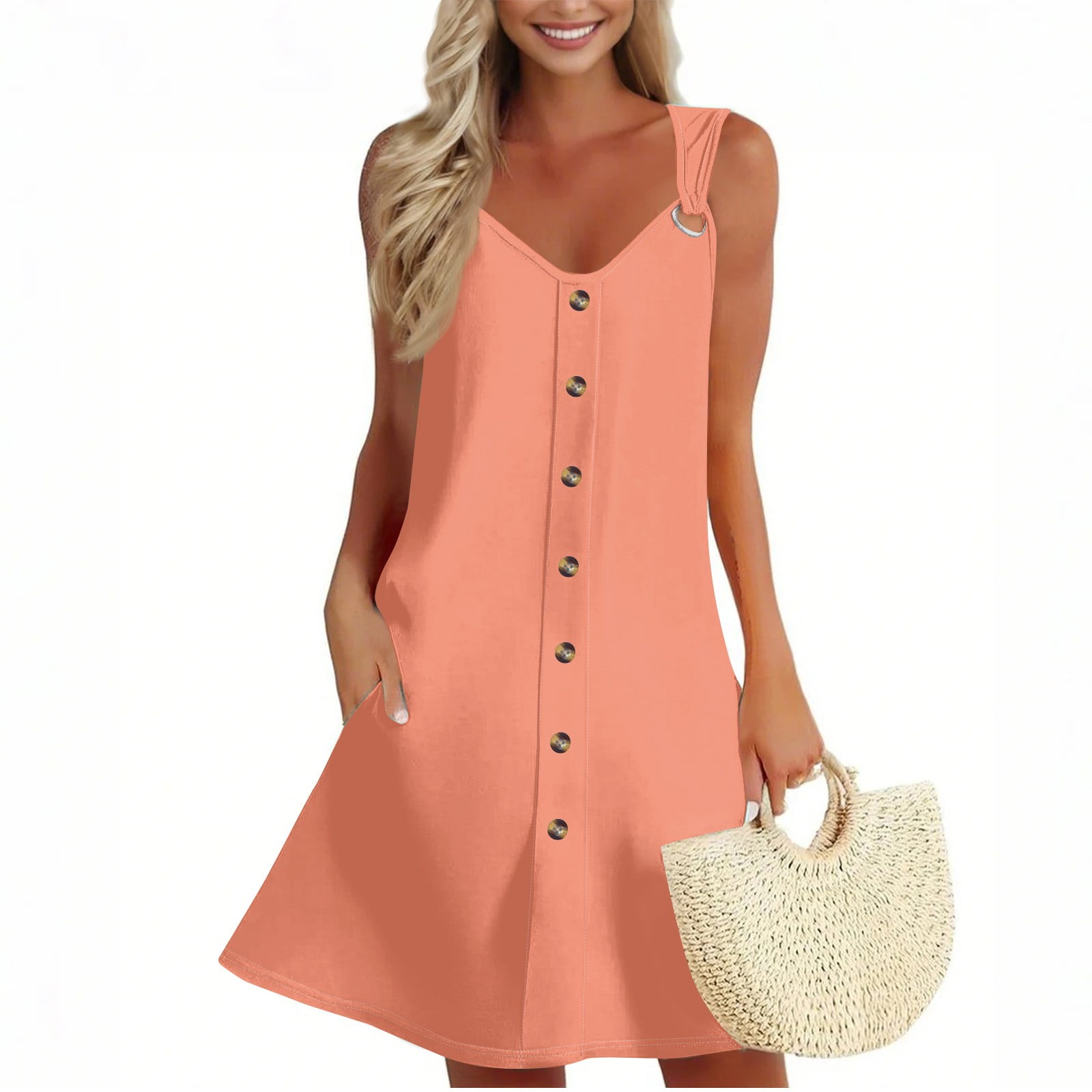 Biziza Casual Casual Dresses for Women 2025 Yellow Sleeveless Basic ...